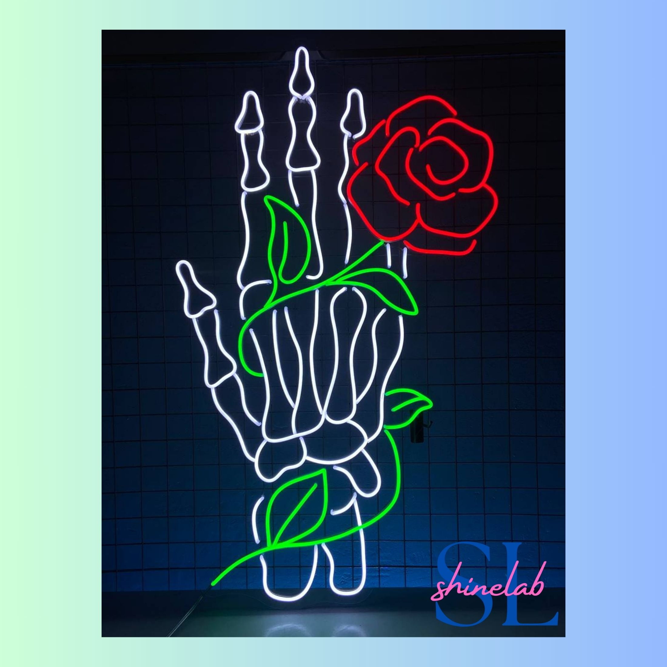 Shinelab Skeleton Hand Rose Neon Sign, Rose Flower Wall Art Light ...