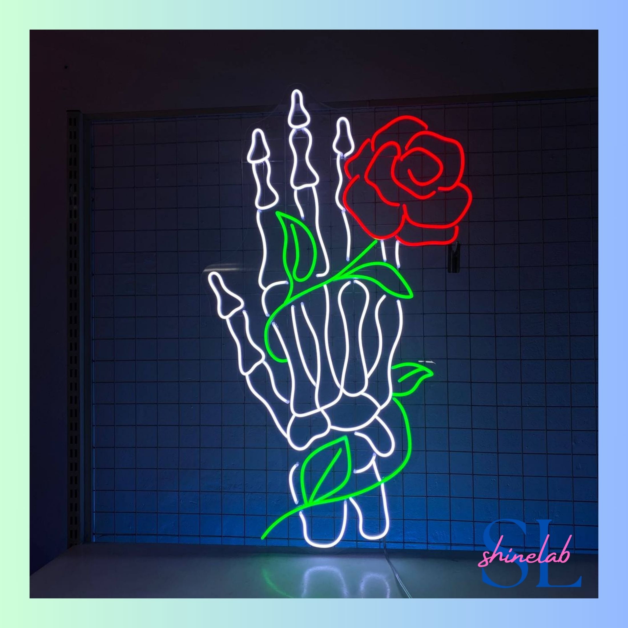 Shinelab Skeleton Hand Rose Neon Sign, Rose Flower Wall Art Light ...