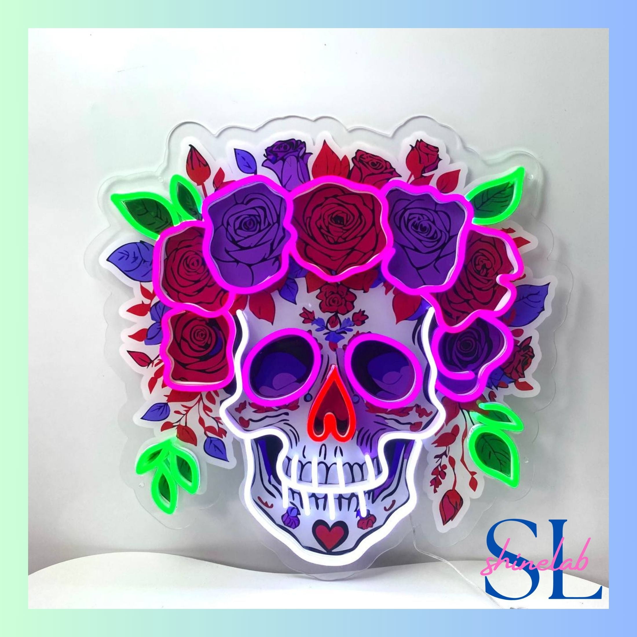 Shinelab Skeleton Rose Acrylic Neon Sign, Rose Flower Wall Art ...