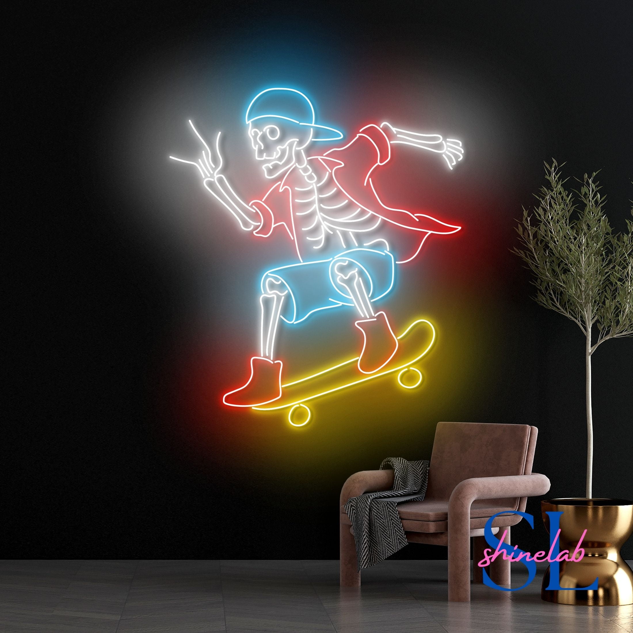 Shinelab Skeleton Skateboarder Neon Sign, Skeleton Skateboarding Led ...