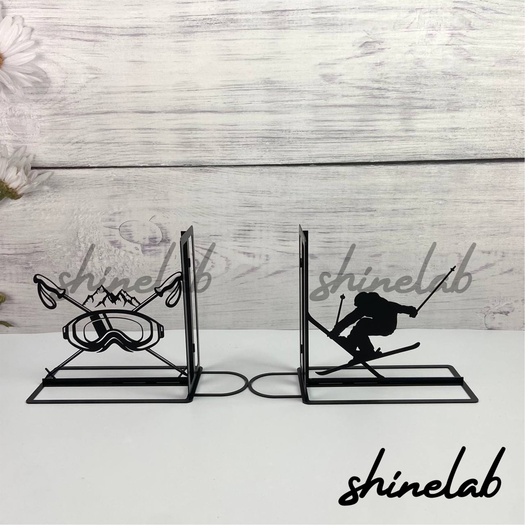 Shinelab Skiing Metal Bookends Metal Bookends Winter sports Name ...