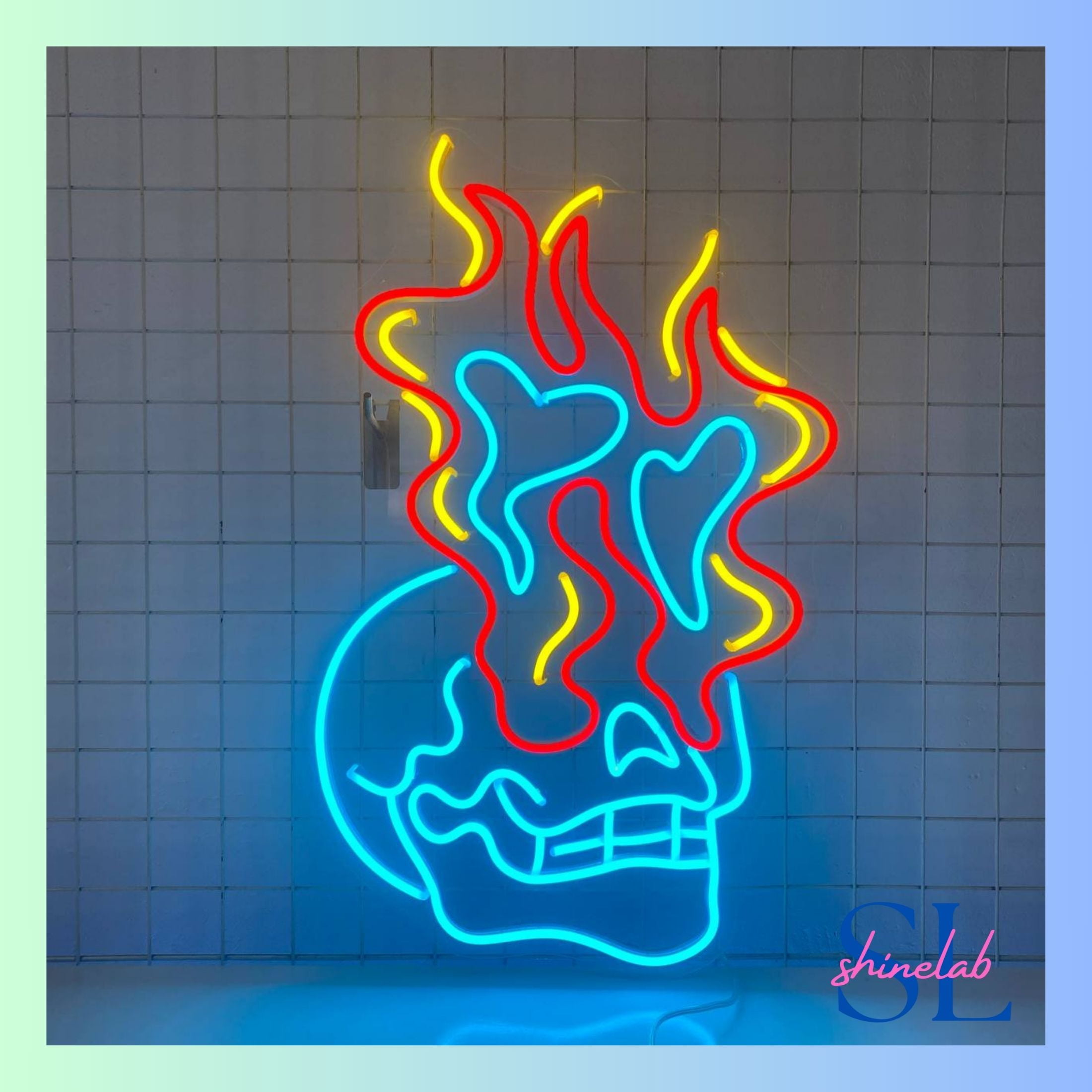 Shinelab Skull Heart Fire Neon Sign, Skull Wall Art Light, Skull Home ...