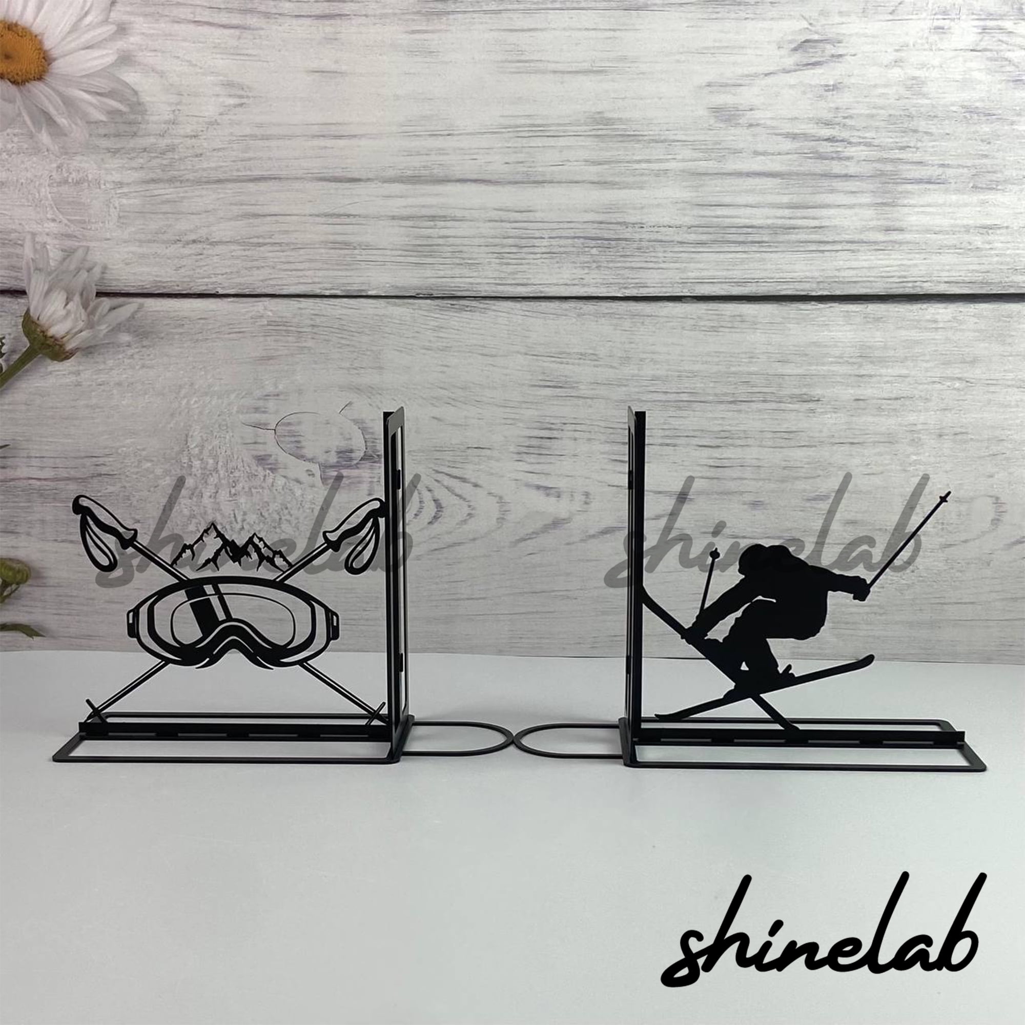 Shinelab Snow Skiing Metal Bookends Snow Skier Name Bookend, Sports ...