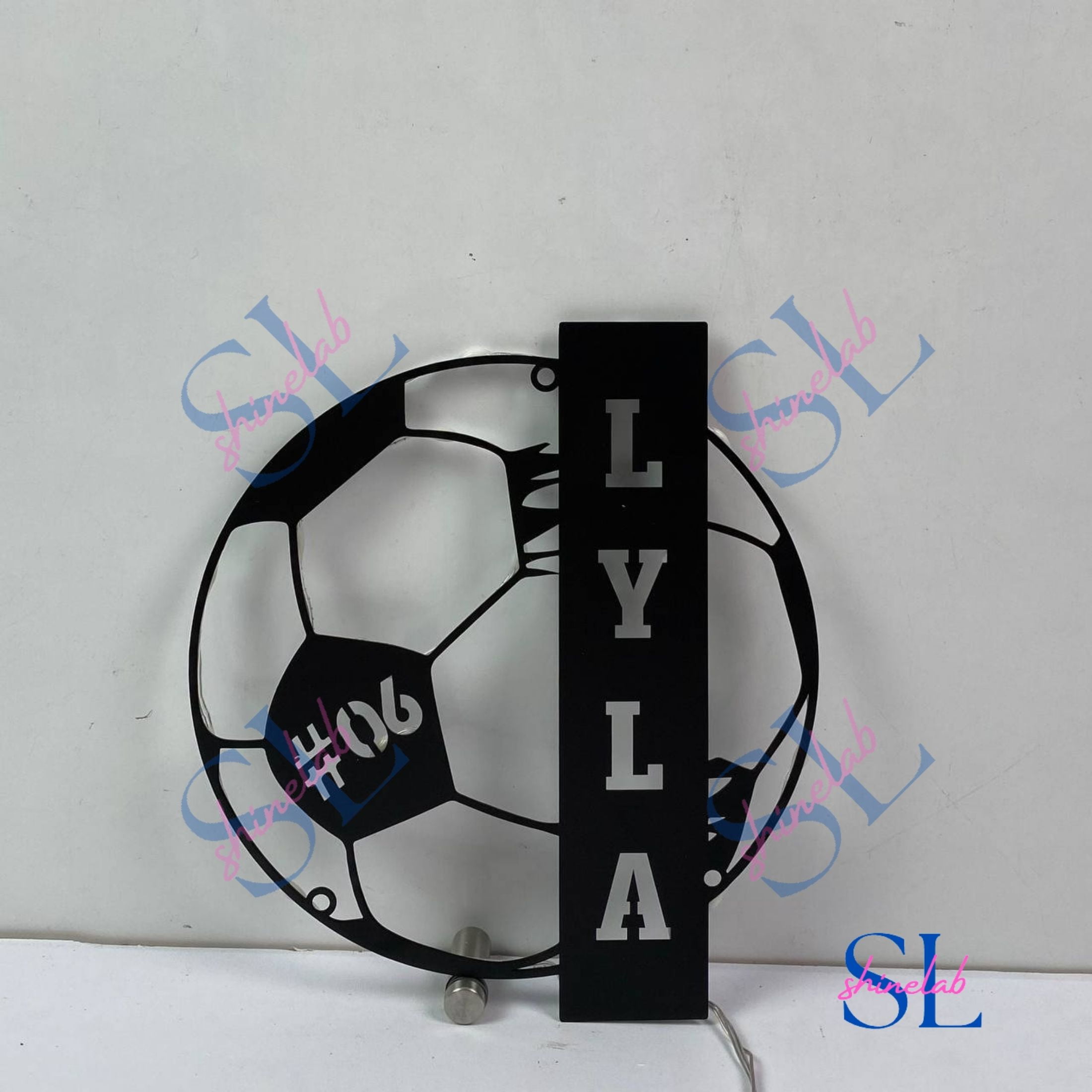 Shinelab Soccer Ball Metal Wall Art With LED Light, Soccer Player Name ...