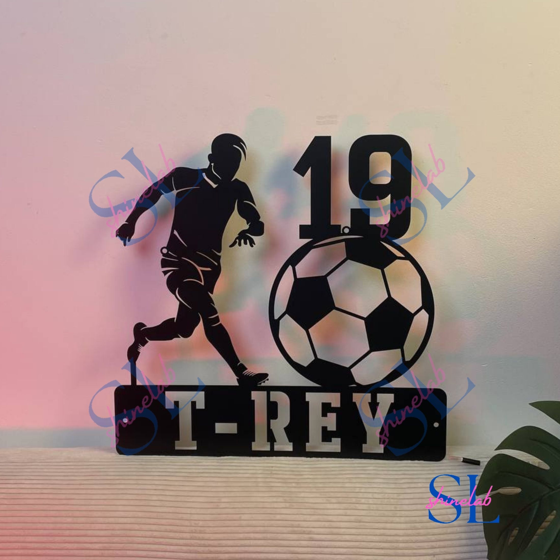 Shinelab Soccer Metal Sign, Soccer Player Metal Wall Art Led Light ...