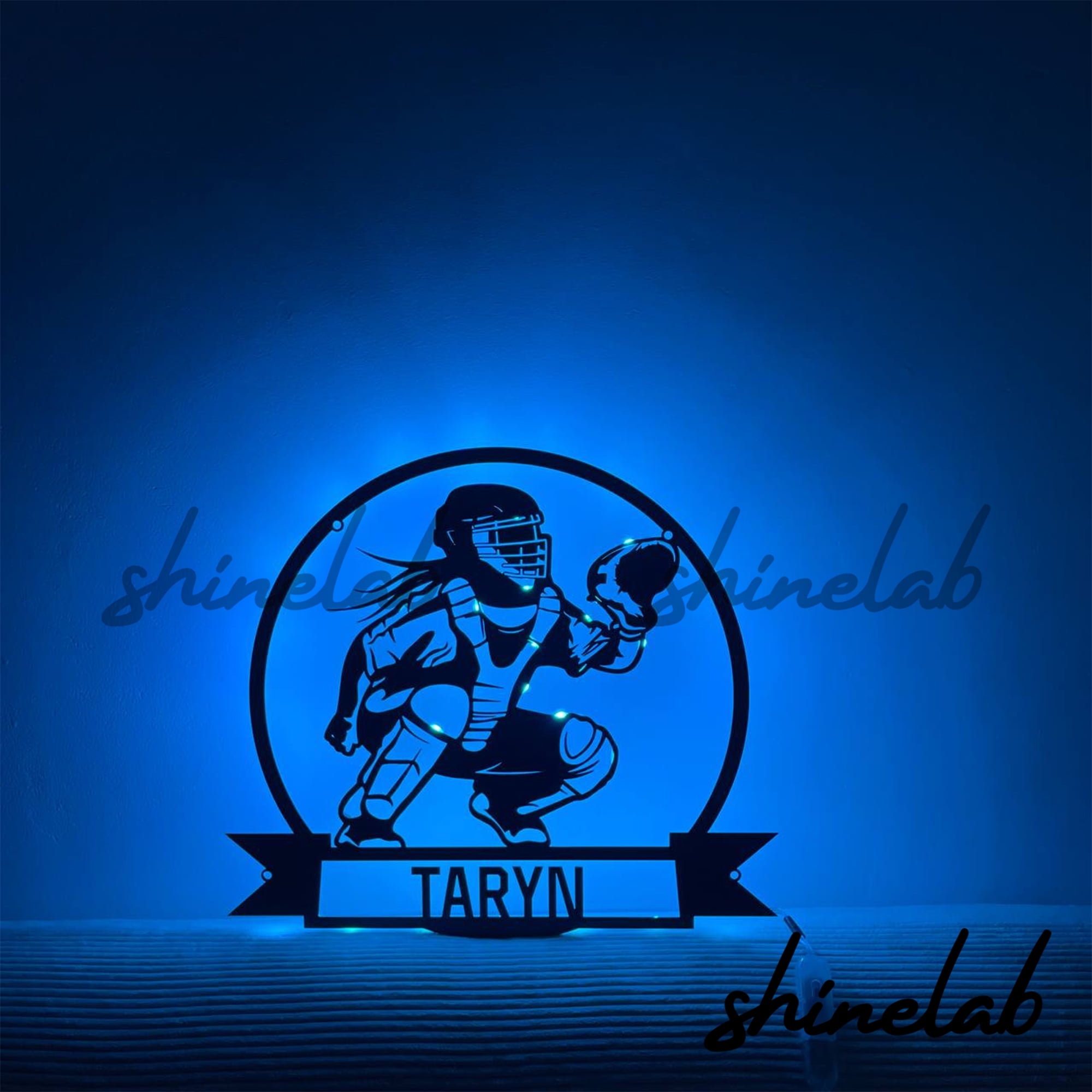 Shinelab Softball Catcher Metal Sign LED Wall Art, Custom Sport Wall ...