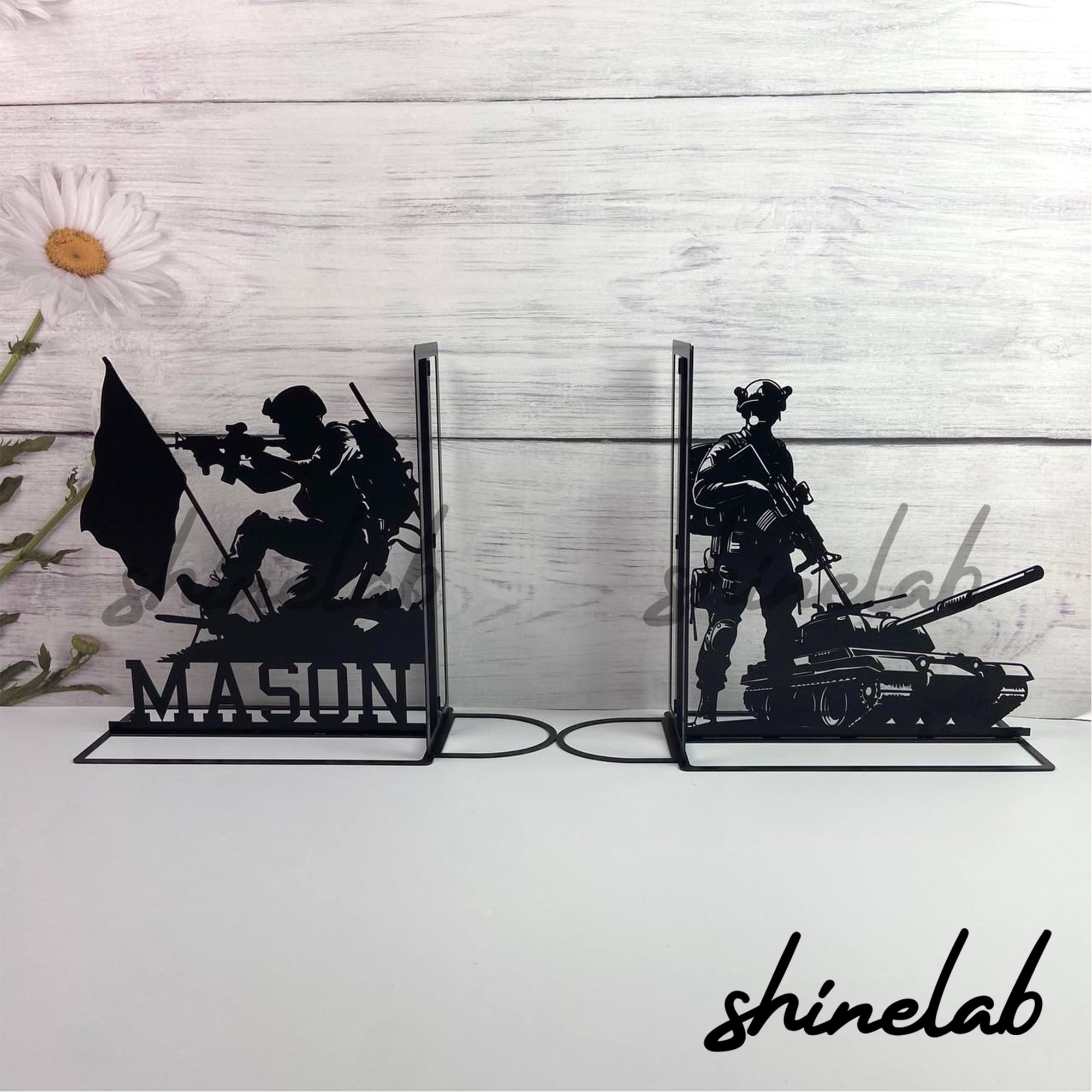Shinelab Soldier Metal Bookends Soldier Name Bookend, Army Table ...