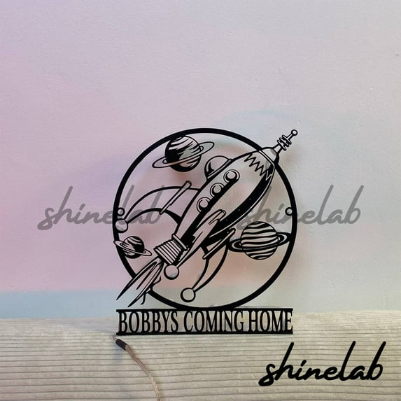 Shinelab Spaceship Metal Sign LED Wall Art, Custom Space Travelling ...
