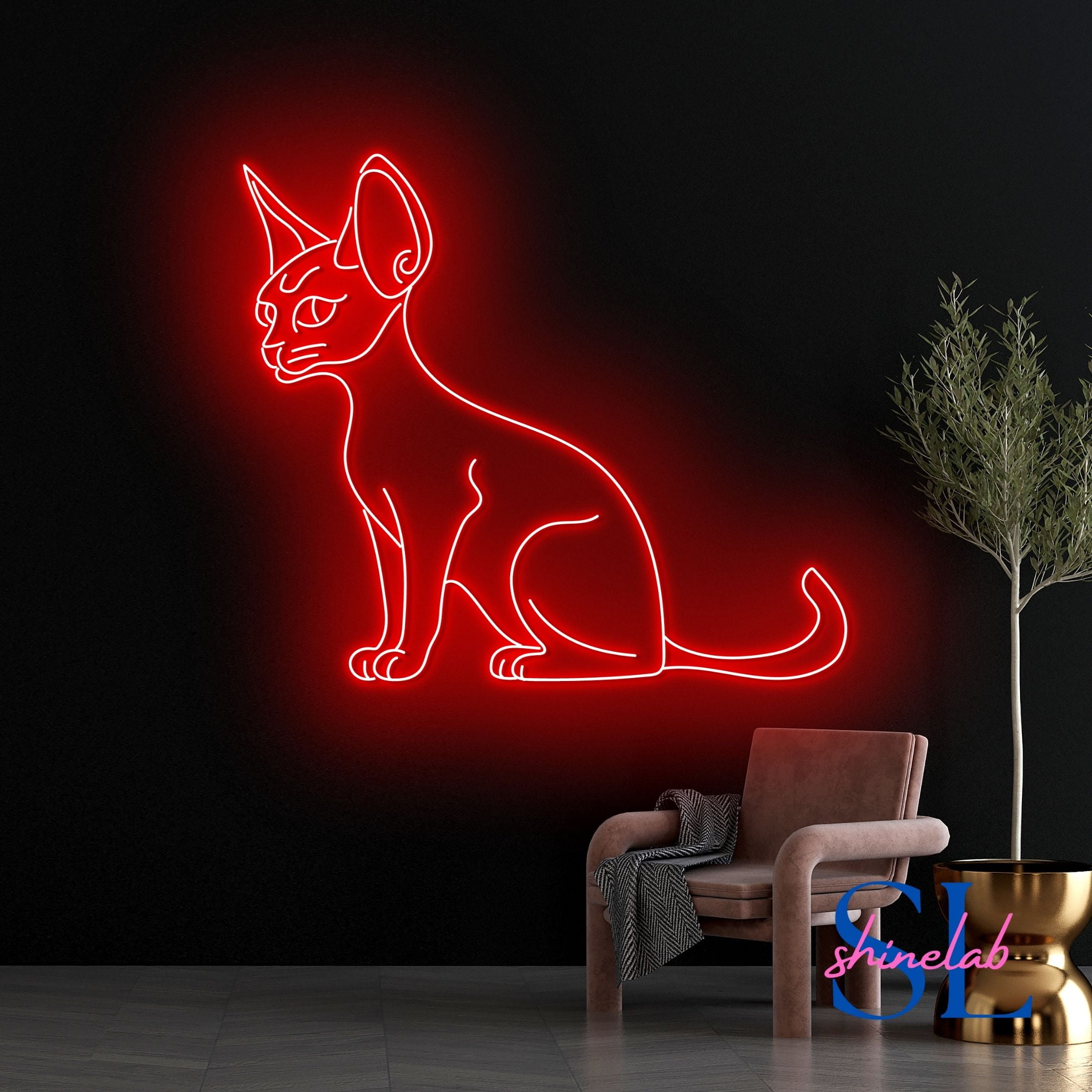 Shinelab Sphynx Cat Neon Sign, Sphynx Cat Wall Art Light, Cat Lover ...