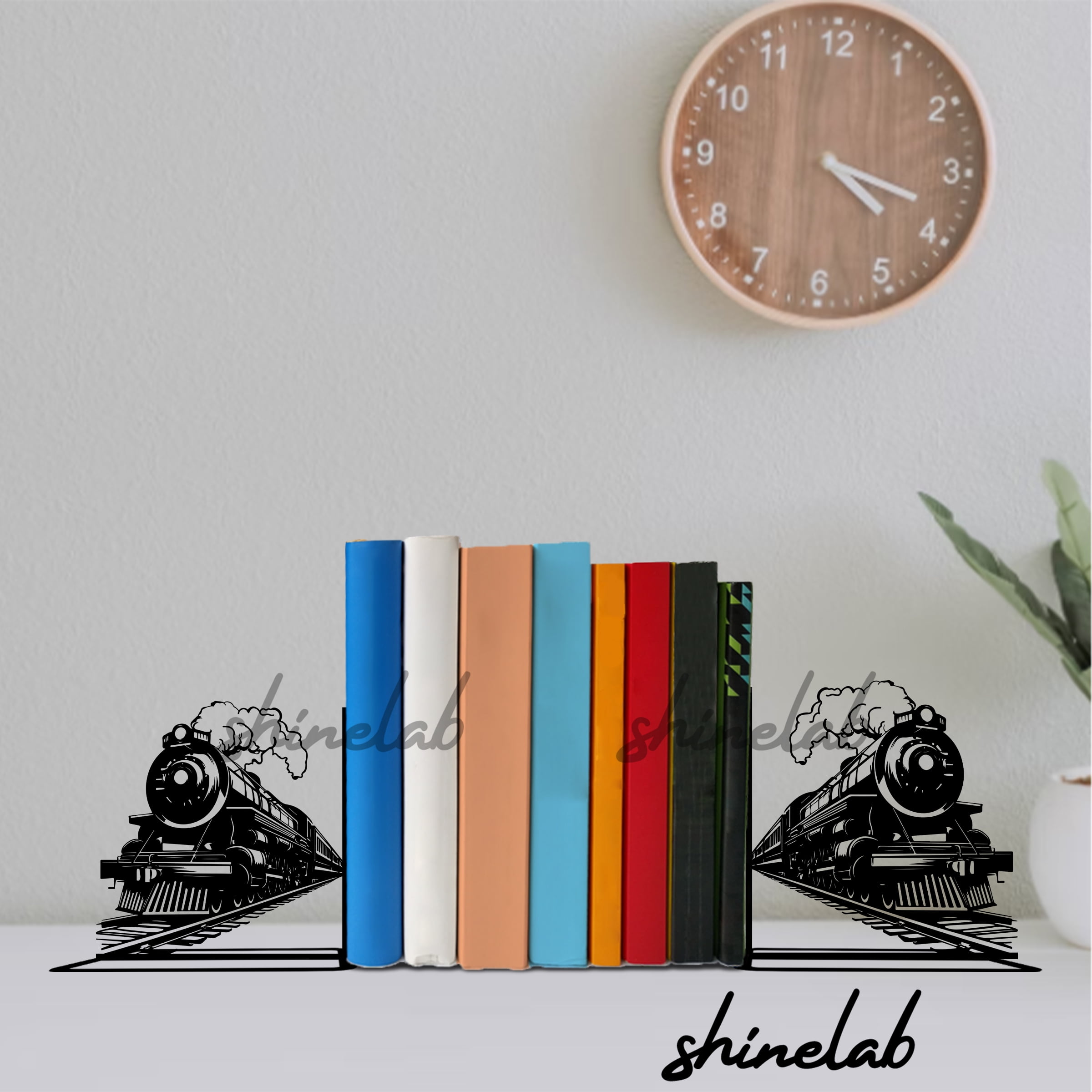 Shinelab Steam Locomotive Metal Bookends, Custom Black Train Office ...