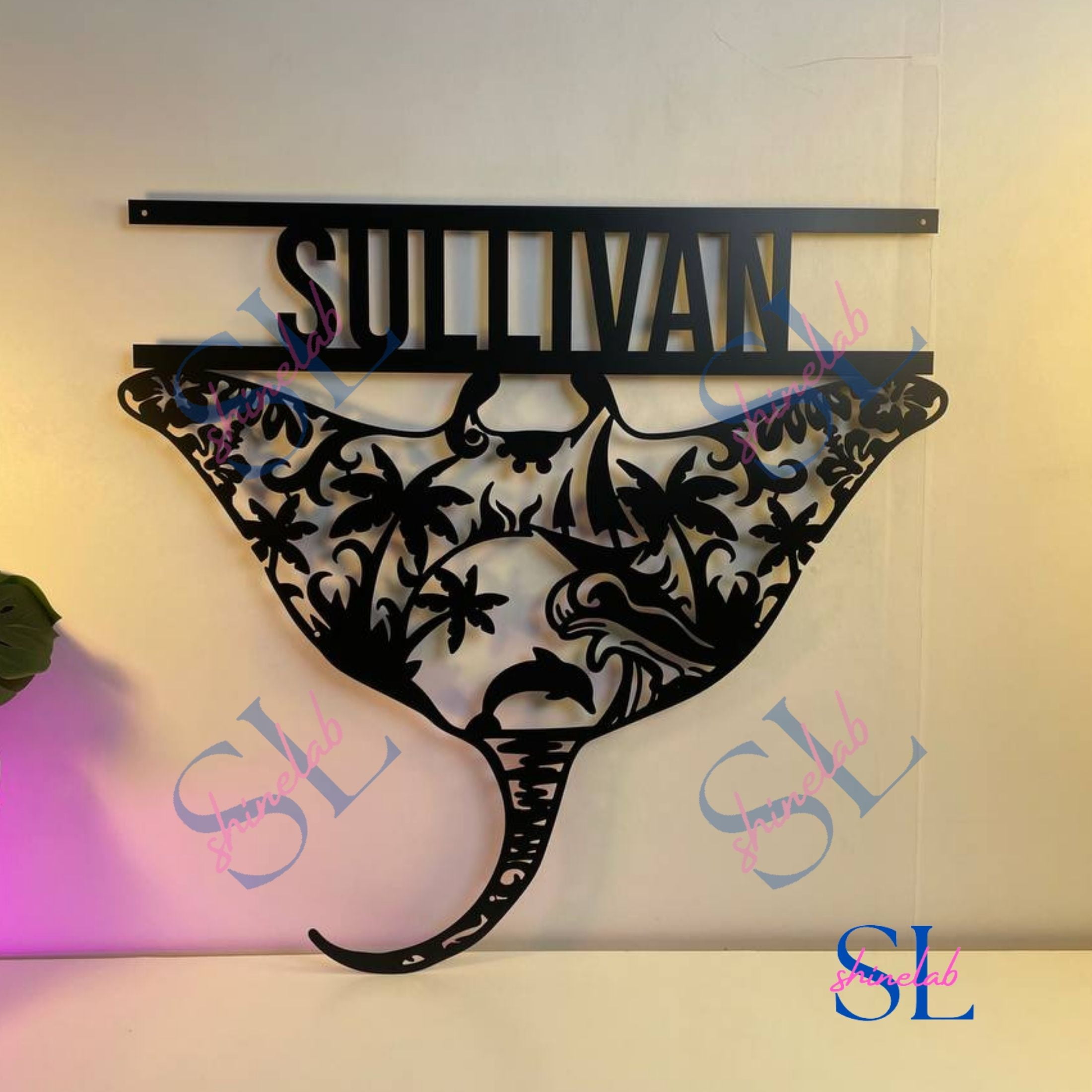 Shinelab Stingray Metal Sign, Stingray Fish Metal Wall Art Light ...