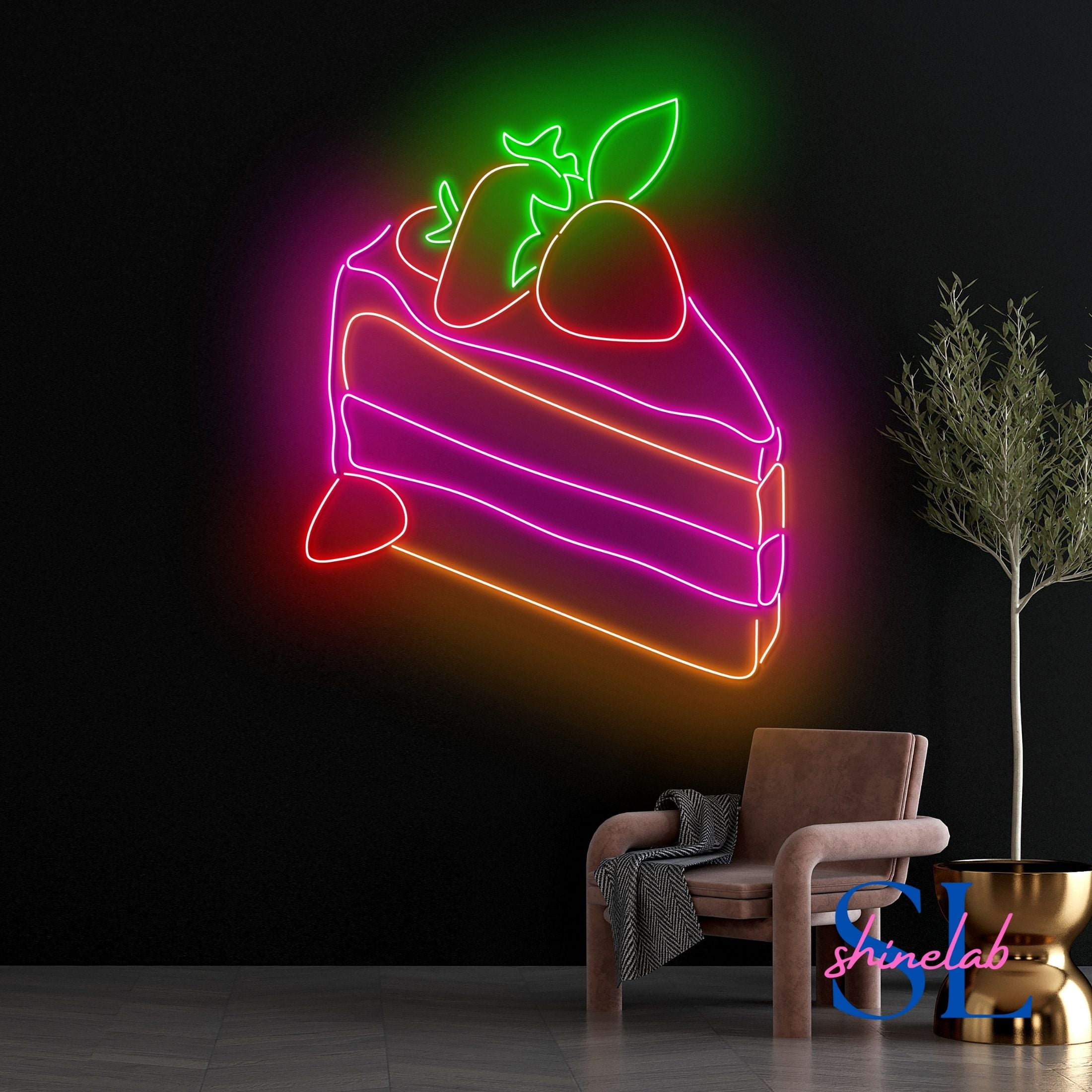 Shinelab Strawberry Triangle Cake Neon Sign, Strawberry Cake Led Sign ...