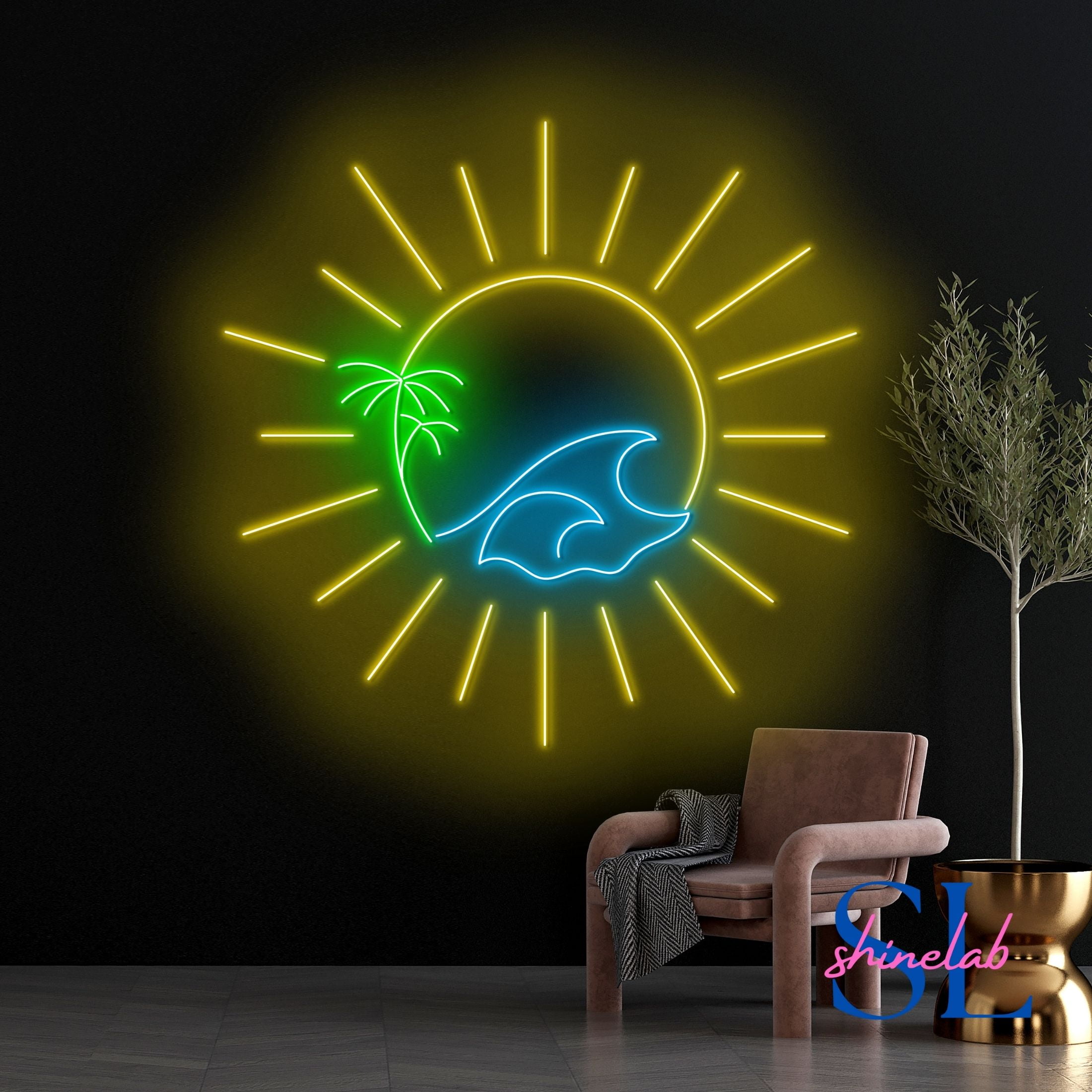 Shinelab Sun Wave Neon Sign, Sunrise Wave Led Sign, Ocean Waves Led ...