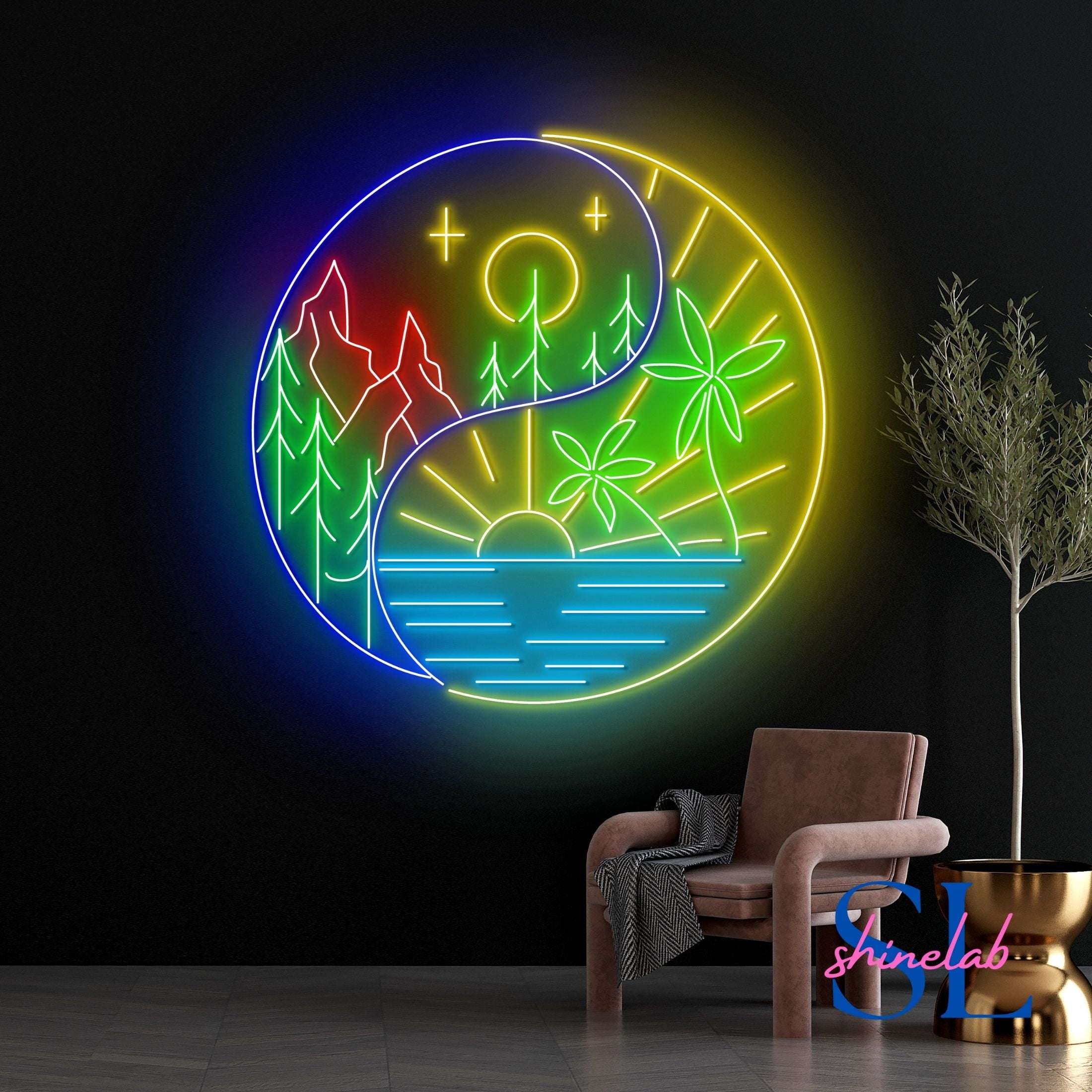 Shinelab Sun and Moon Neon Sign, Day and Night Led Sign, Sun and Moon ...