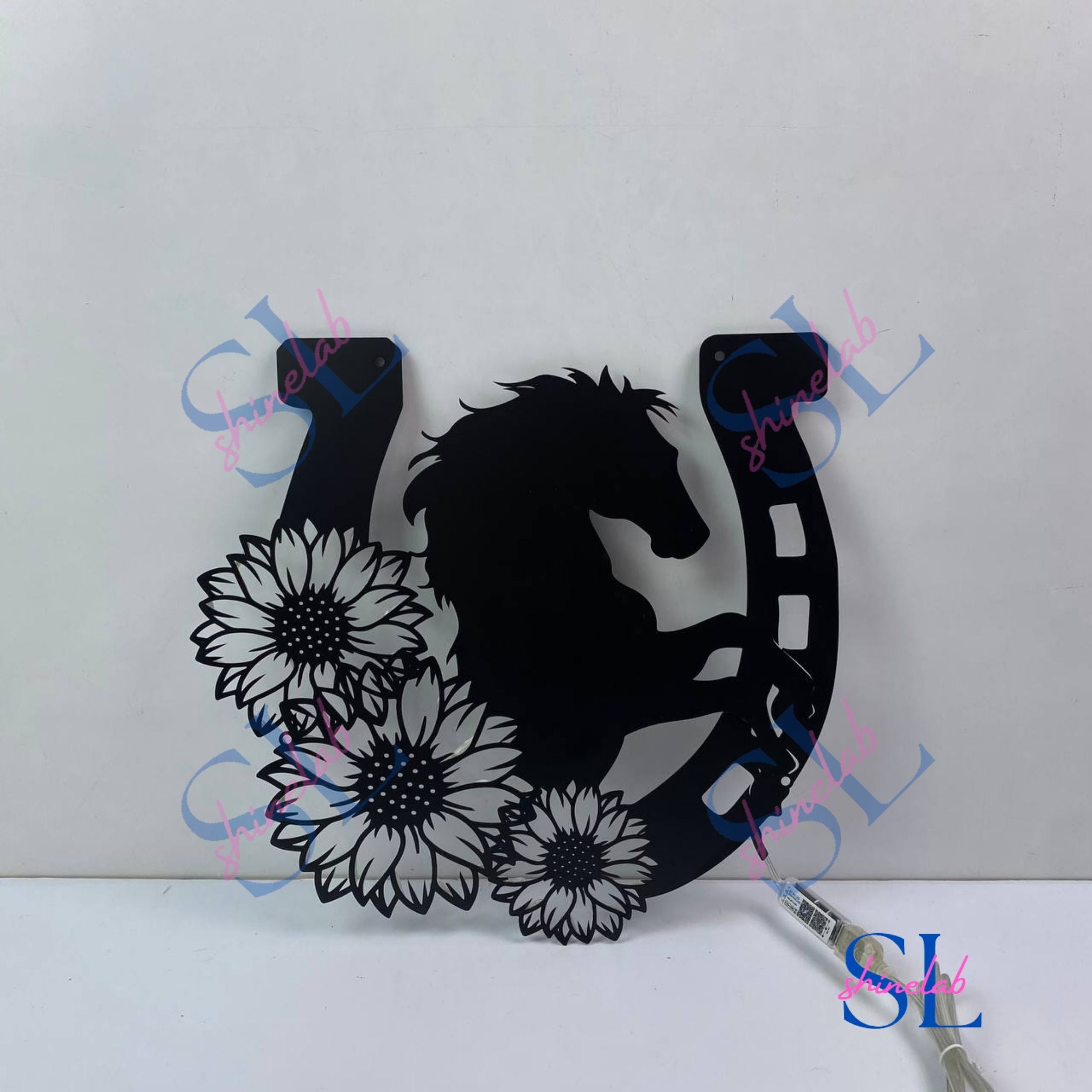 Shinelab Sunflower Horseshoe Metal Wall Art LED Light, Floral Horse ...