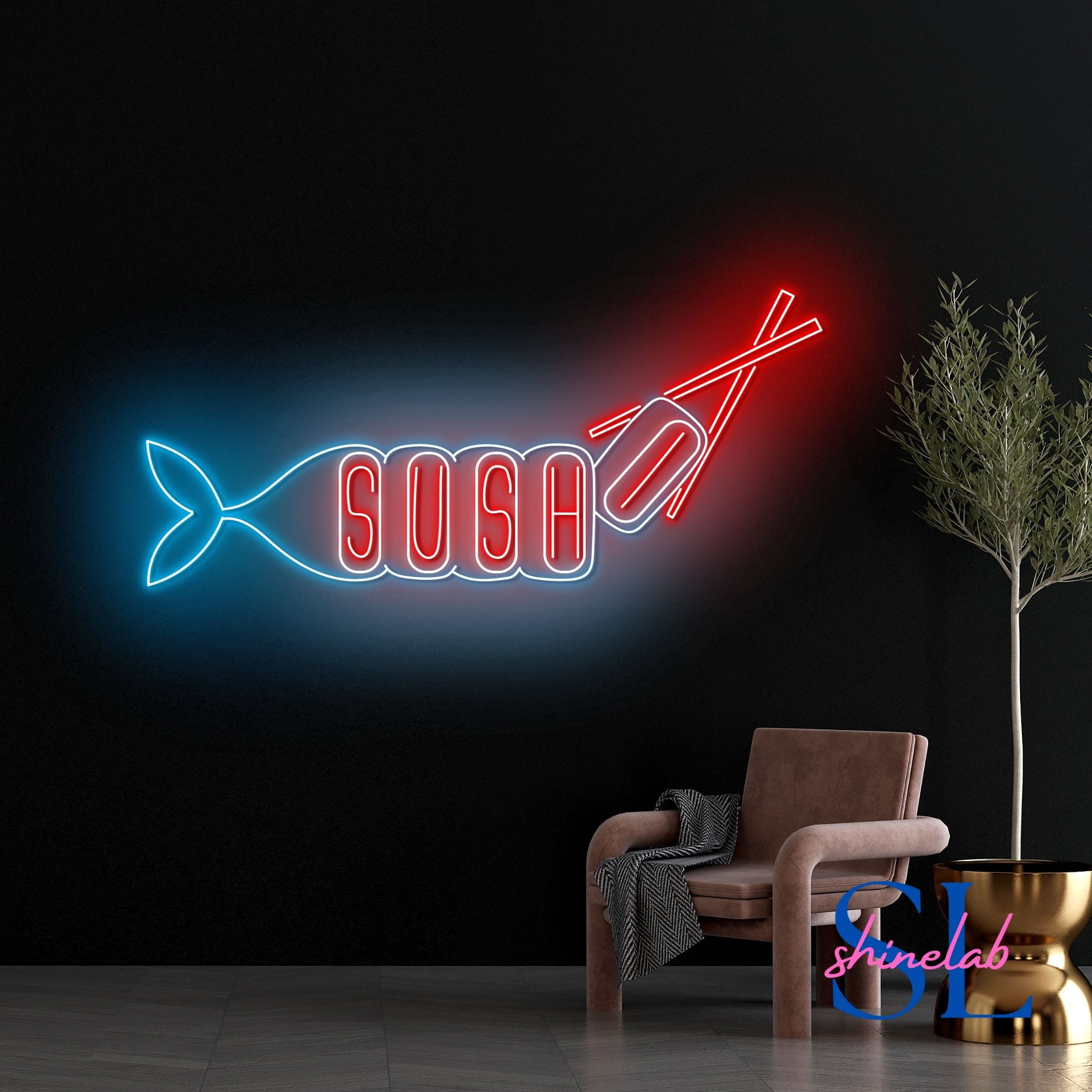 Shinelab Sushi Bar Neon Sign, Sushi Food Led Sign, Sushi Japanese ...