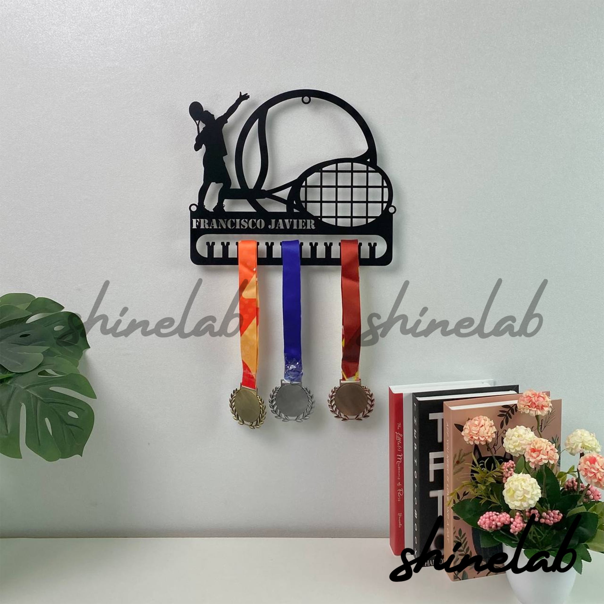 Shinelab Tennis Man Medal Hanger, Tennis Player Custom Name LED Wall ...