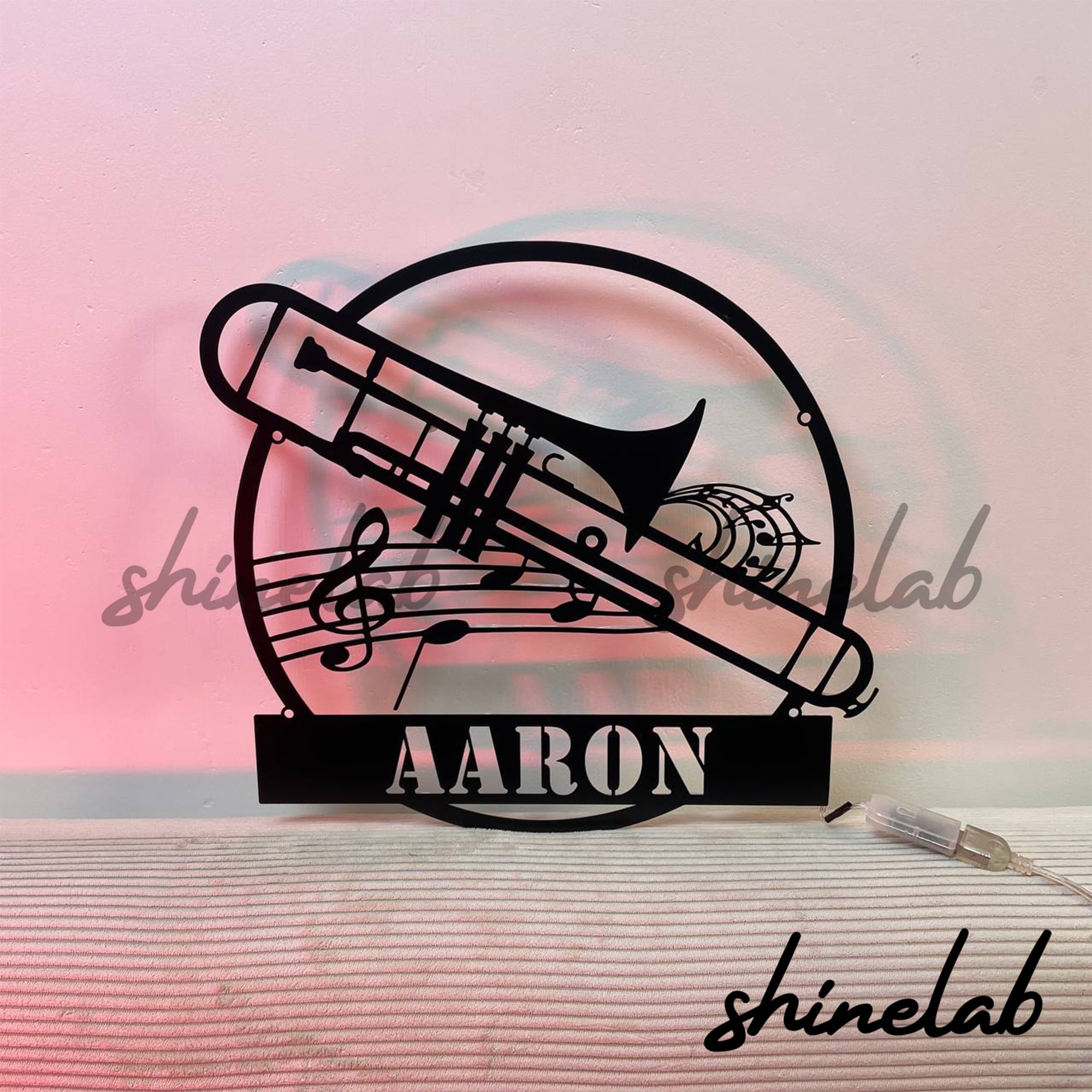 Shinelab Trombone Metal Sign LED Wall Art, Custom Brass Musical ...