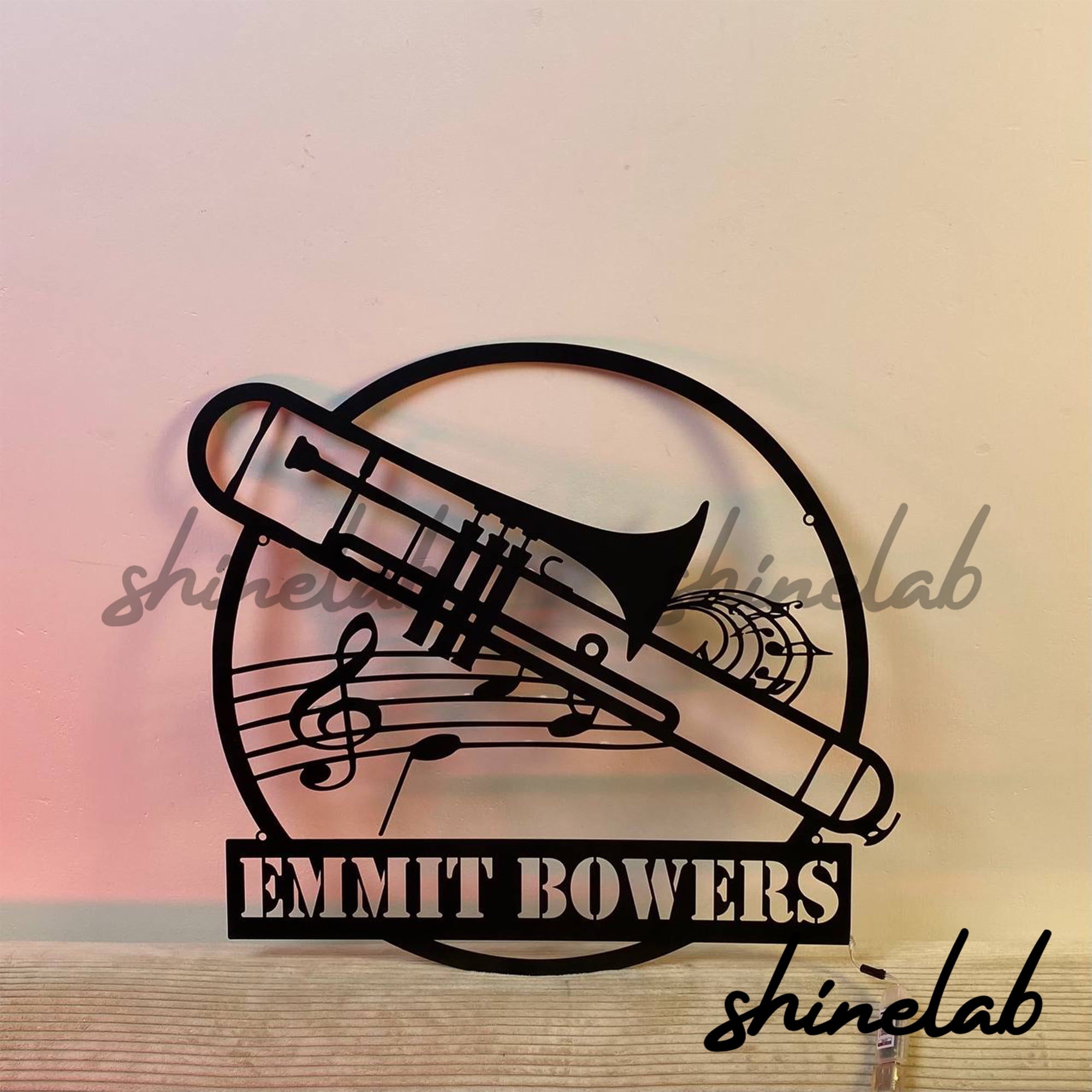 Shinelab Trombone Musical Instrument Metal Sign, Custom Music Band Logo ...