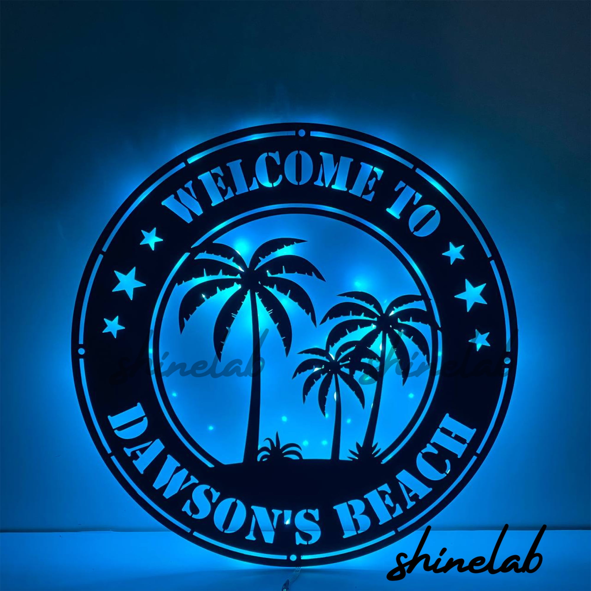 Shinelab Tropical Patio Custom Metal Sign, Palm Tree LED Wall Art for ...