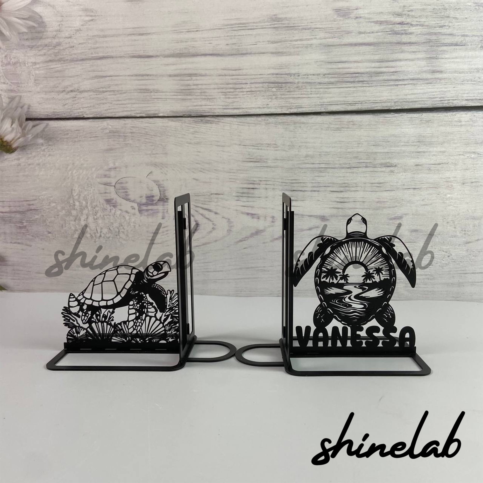 Shinelab Turtle Metal Bookends Animal Custom Name Bookend Gift, Sea ...