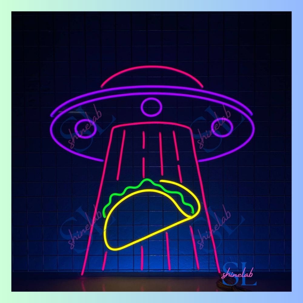 Shinelab UFO Abduction Taco Neon Light, UFO Tacos Neon Sign, Flying ...
