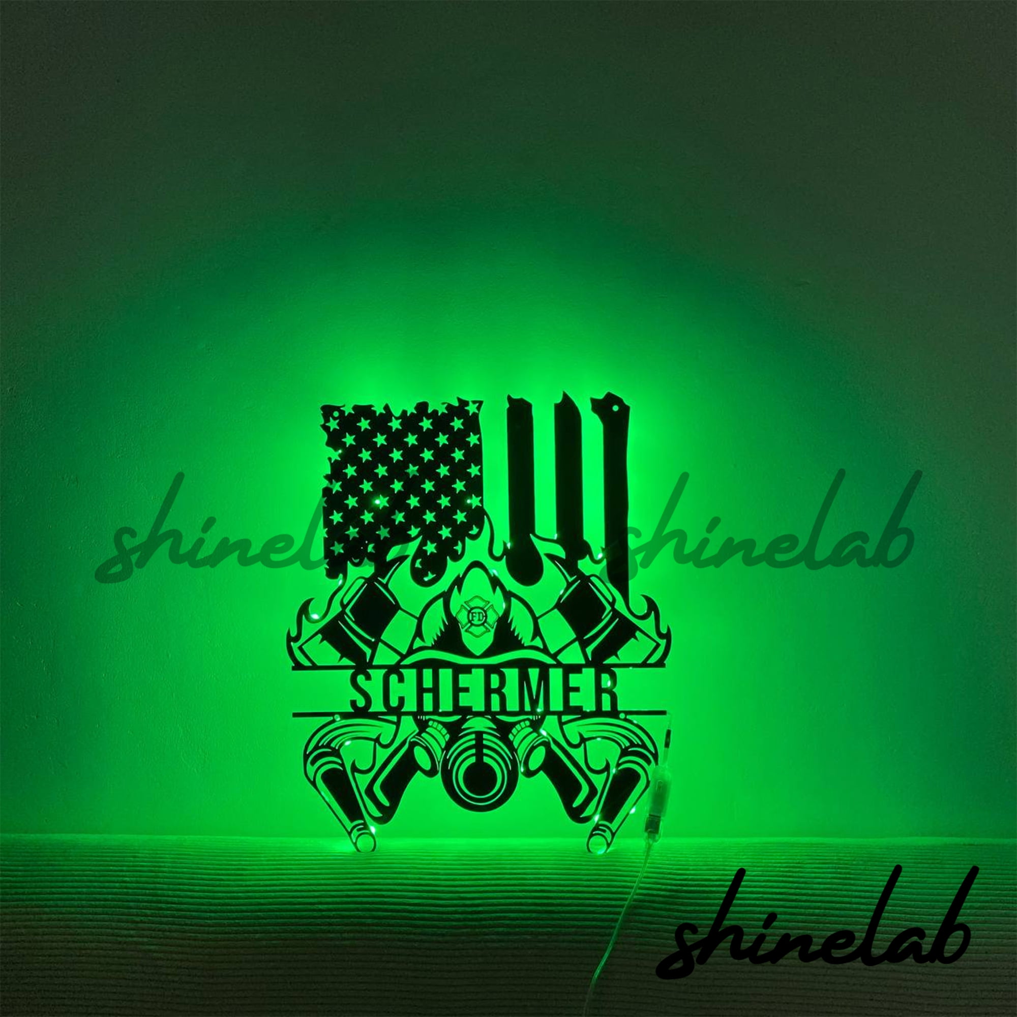 Shinelab US Firefighter Metal Sign LED Wall Art, Custom Fireman Name ...