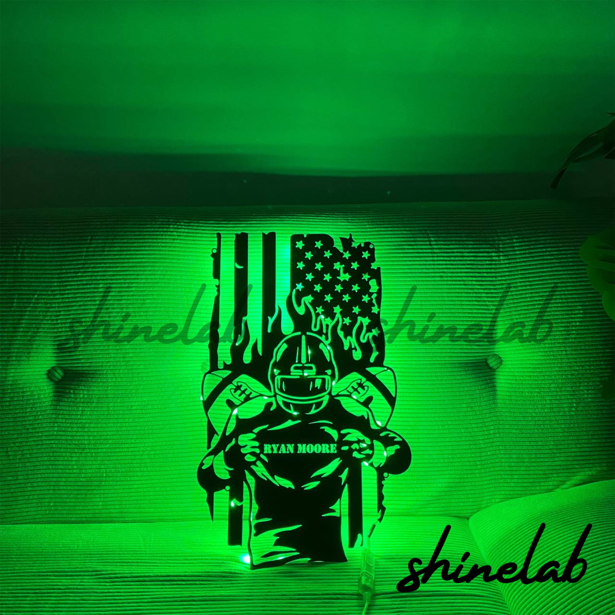 Shinelab US Flag Football Metal Sign LED Wall Art, Custom Soccer Player ...