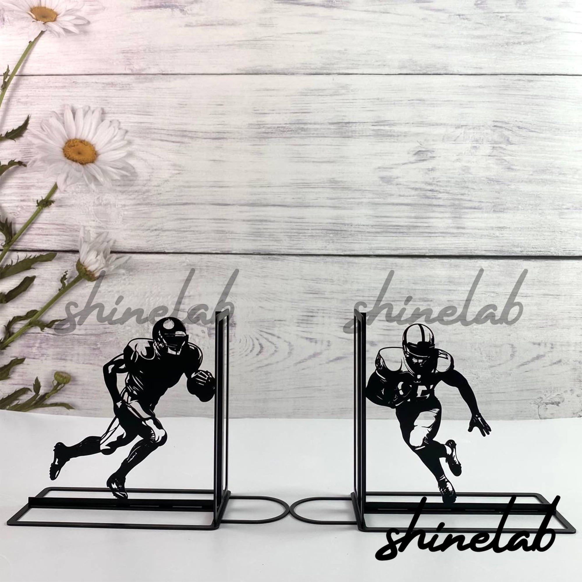Shinelab US Football Metal Bookend, Player Name Letter Logo Bookends ...