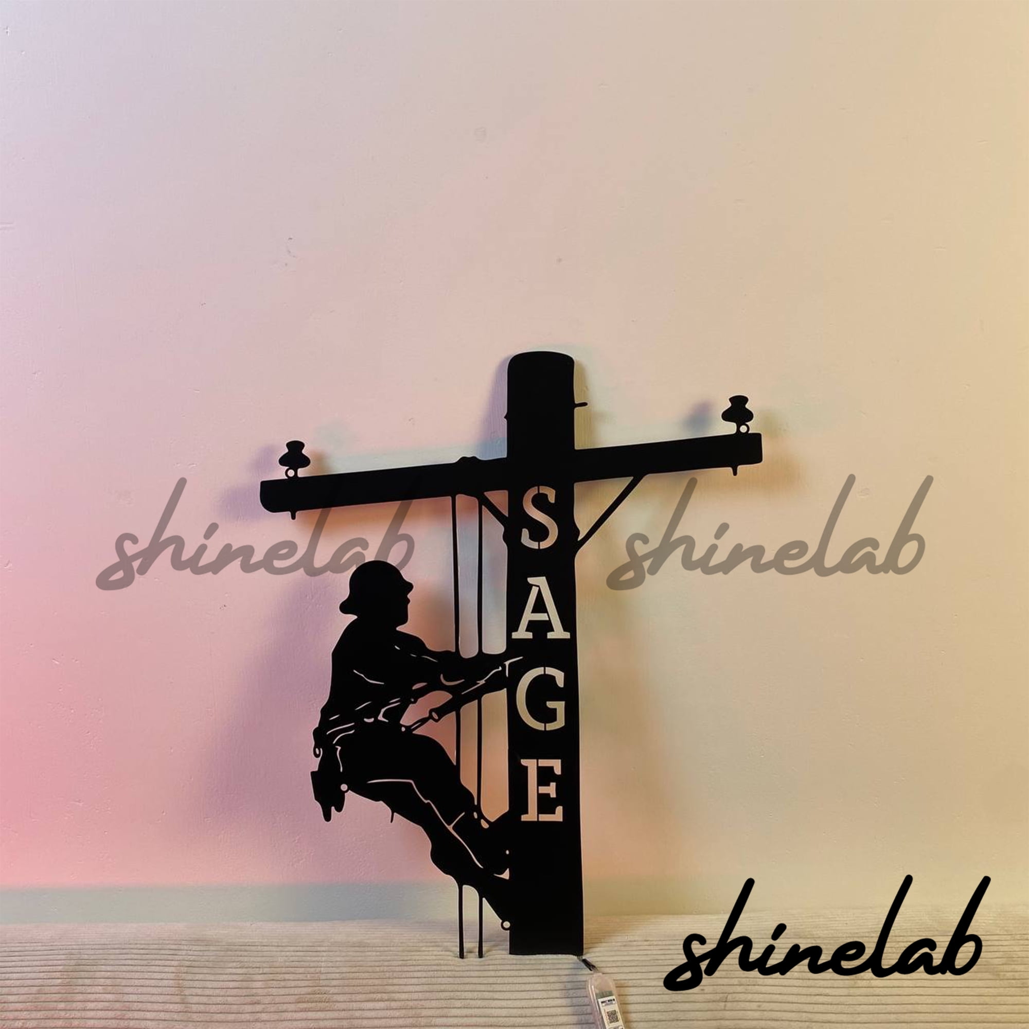 Shinelab US Lineman Metal Sign, Custom Name Lineman LED Wall Art ...