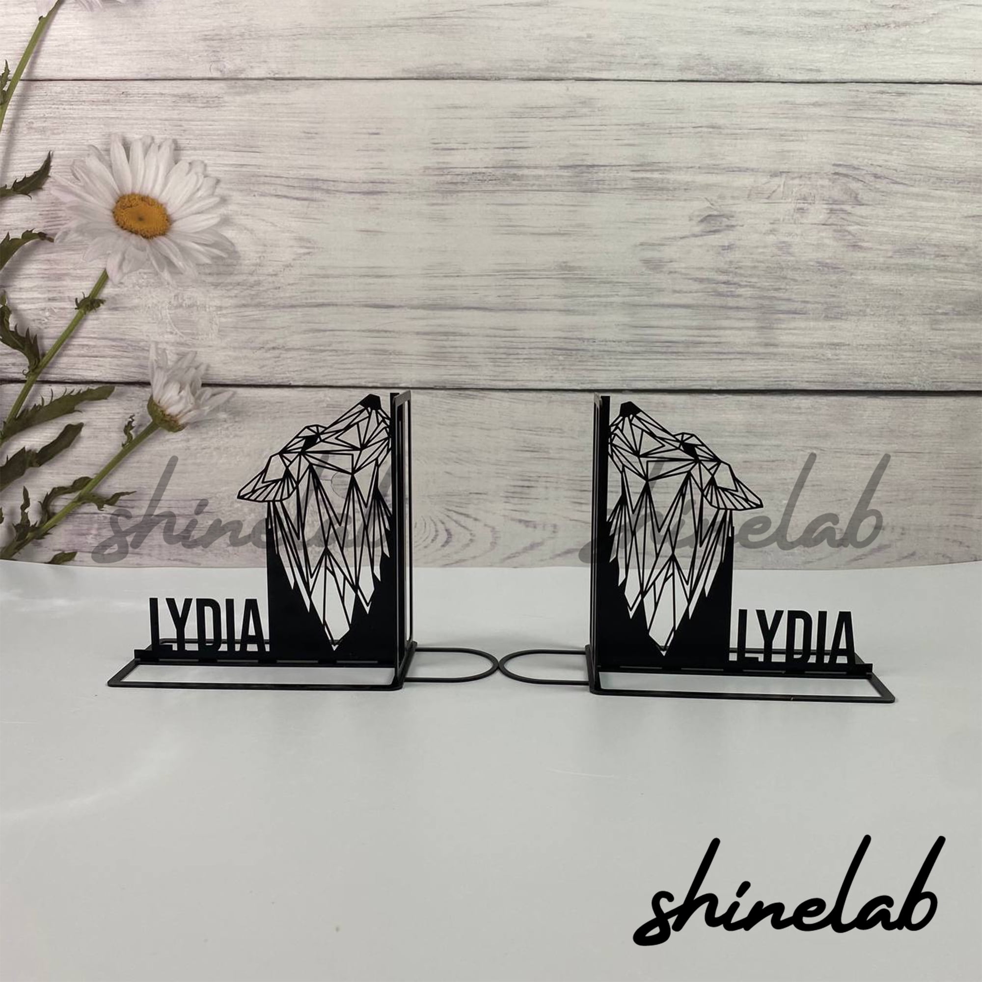 Shinelab Wolf Geometric Metal Bookends Wolf Geometric Name Bookend Gift ...