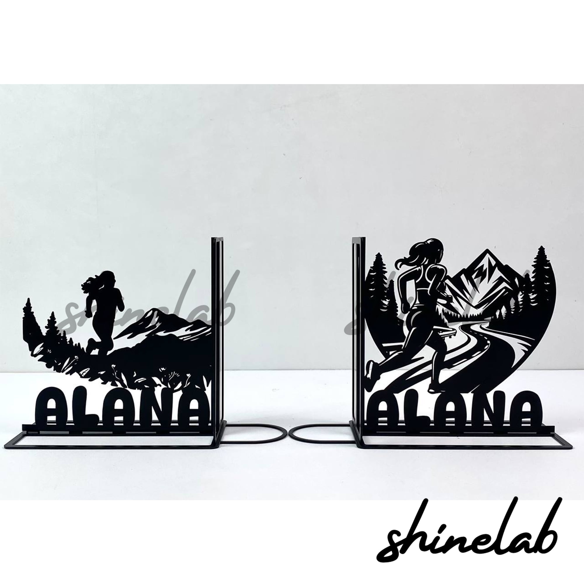 Shinelab Woman Mountain Running Metal Bookends Custom Woman Girl Name ...
