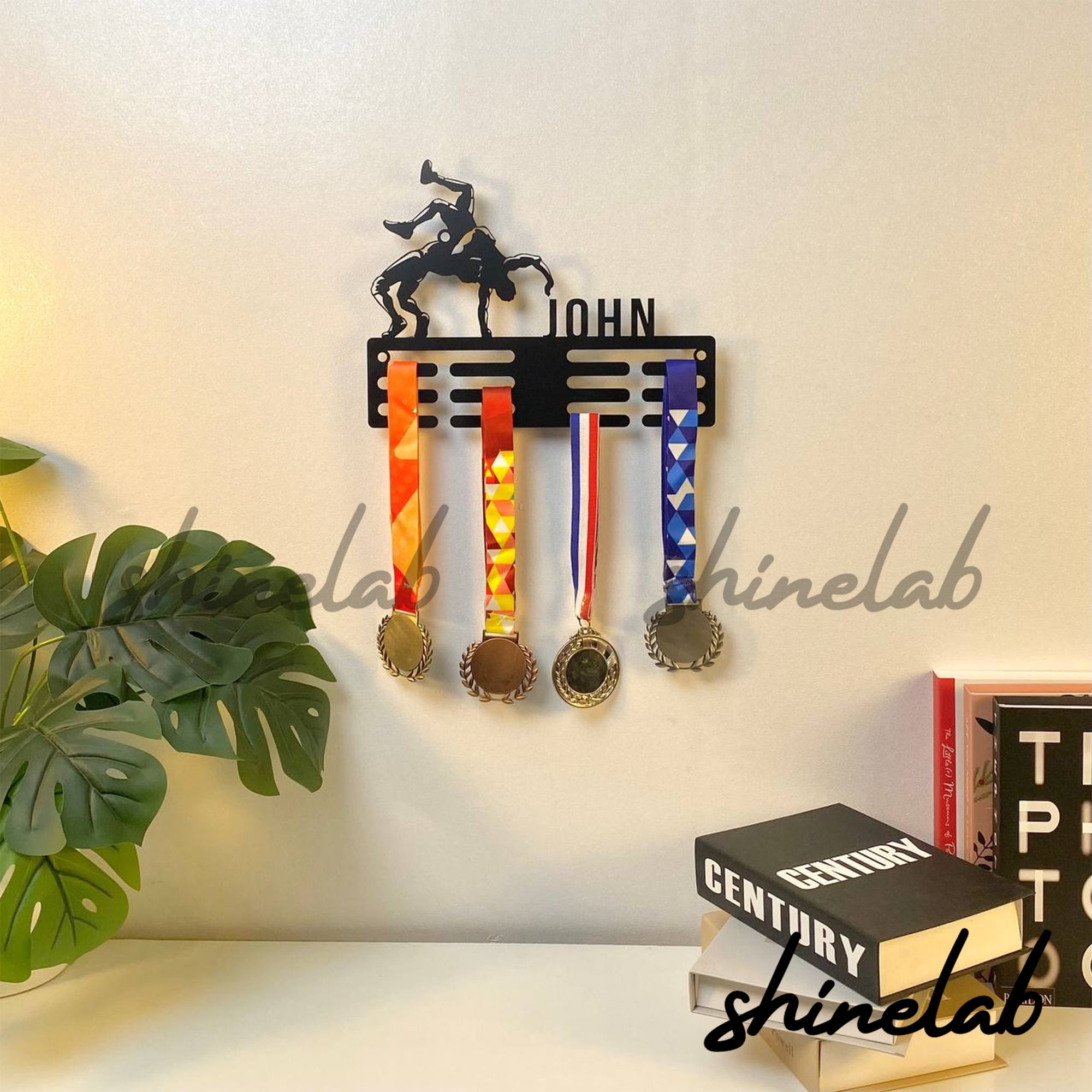 Shinelab Wrestler Medal Hanger Custom Name, Wrestling LED Light Wall ...