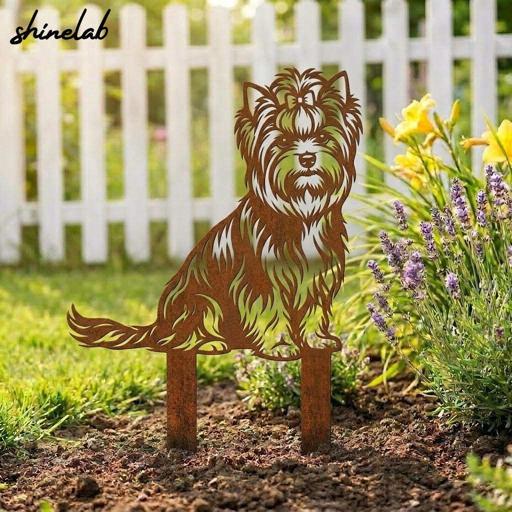 Shinelab Yorkie Dog Metal Garden Stake, Small Dog Yard Decor, Pet ...
