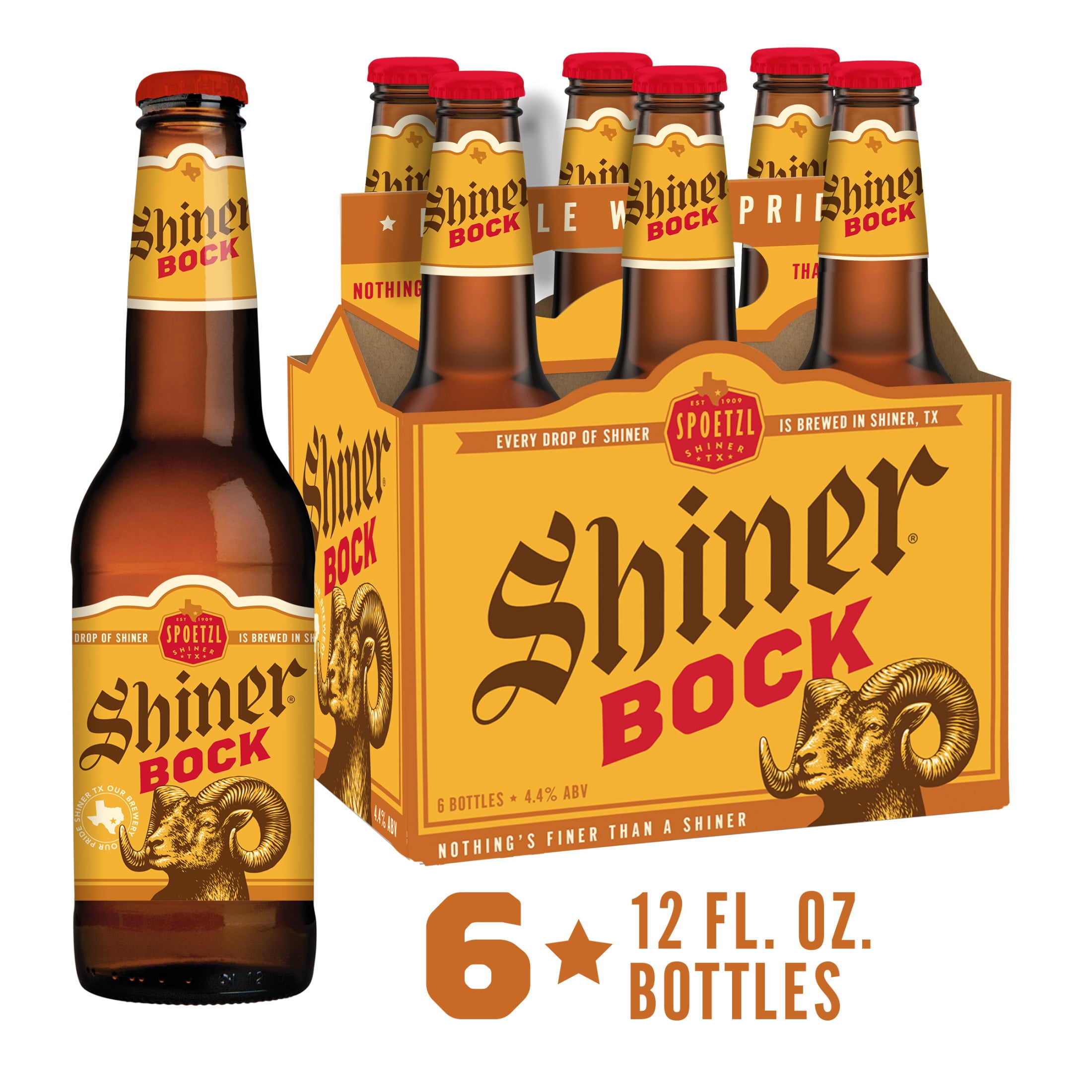 Shiner Bock Beer, Shiner Craft Beer, 6 Pack, 12 fl oz Bottles, 4.4% ABV ...