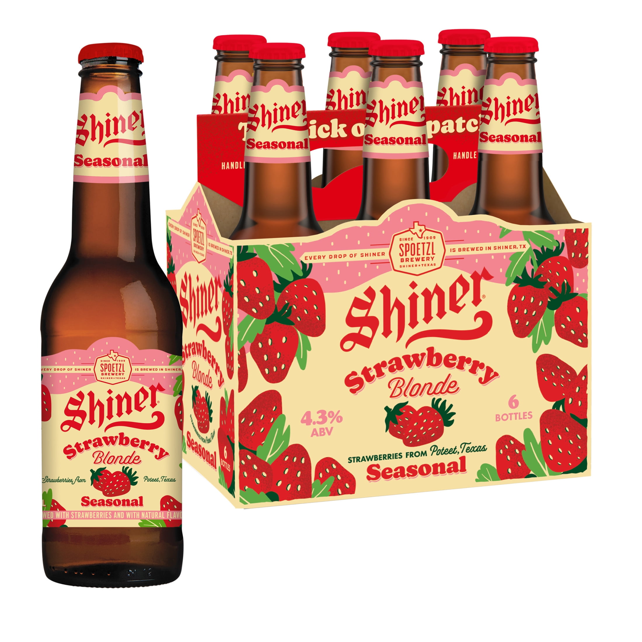 Shiner Strawberry Blonde Craft Beer, 6 Pack, 12 fl oz Can, 4.3% ABV ...