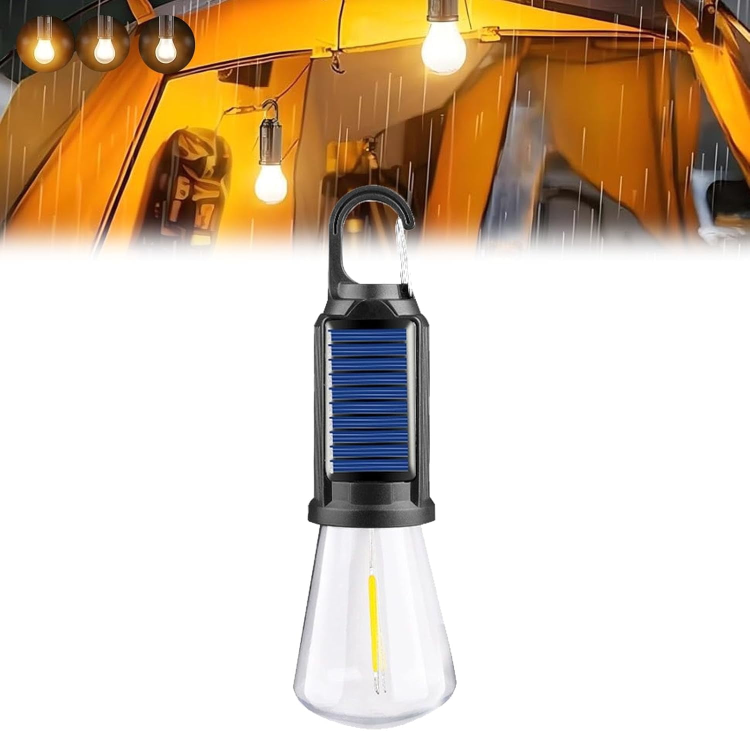 Shineshore Solar Rechargeable Hooked Camping Light, USB Rechargeable ...