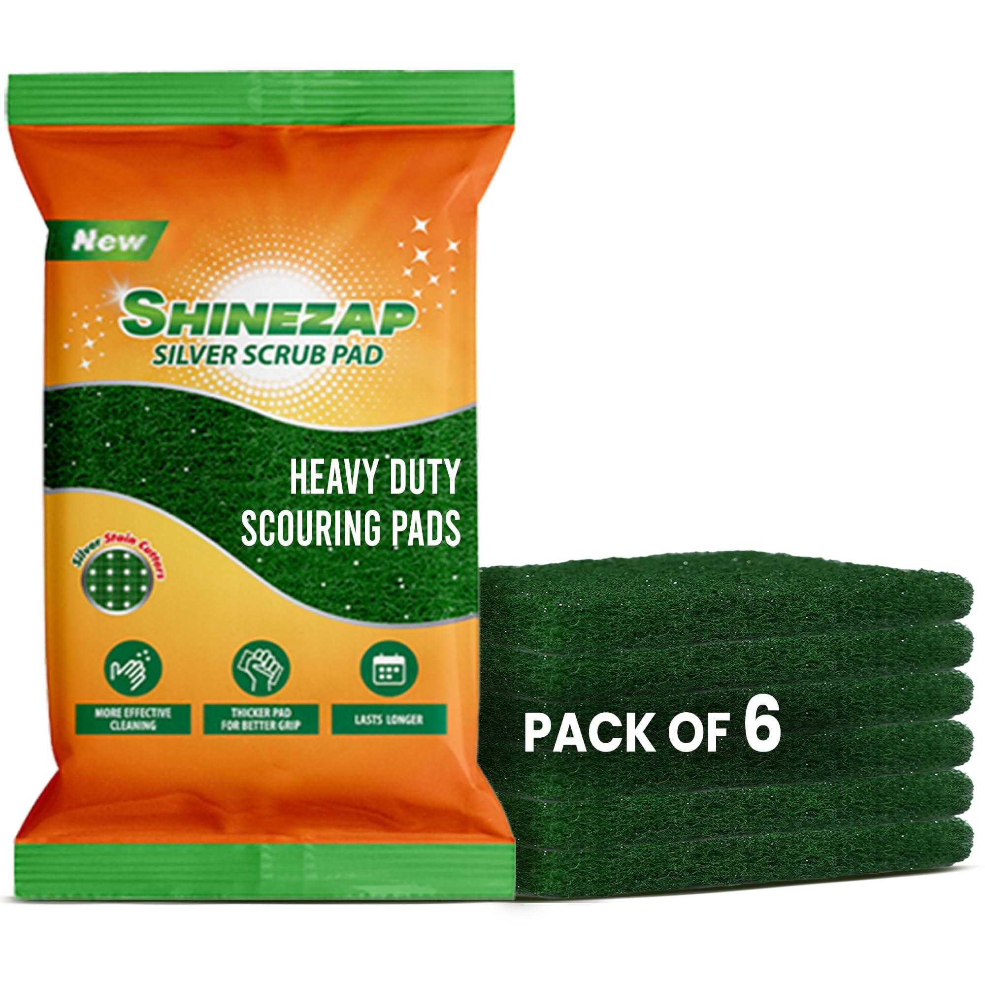 Shinezap 6 PCS Heavy Duty Scour Pads with Silver Spark Stain Cutters ...