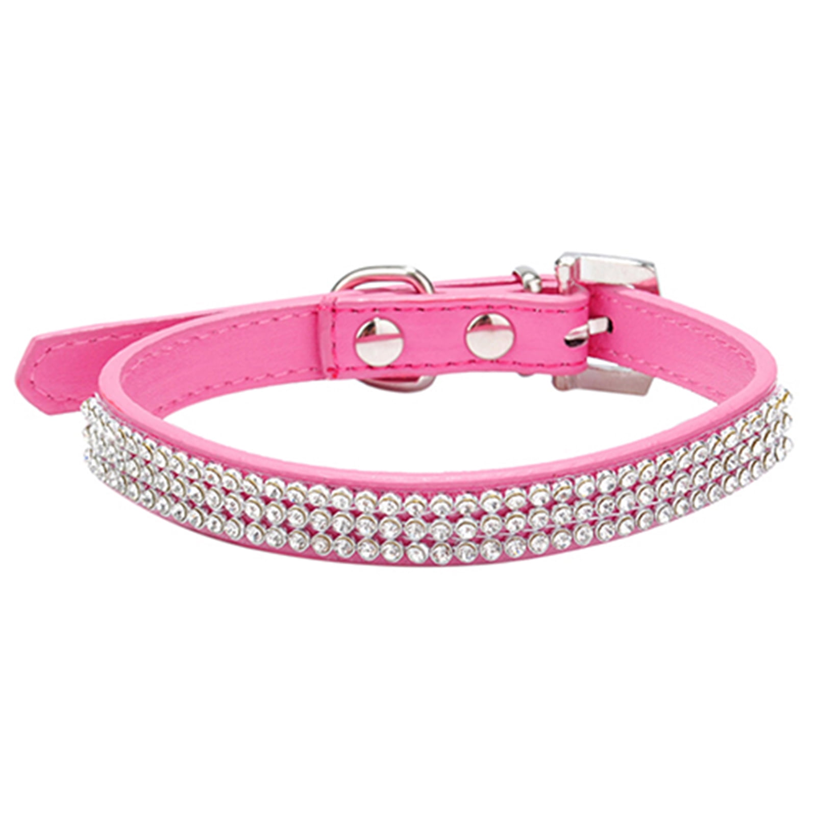 Shing Diamonds PU Leather Dog Pet Collars with Rhinestones Buckle 3 Row ...
