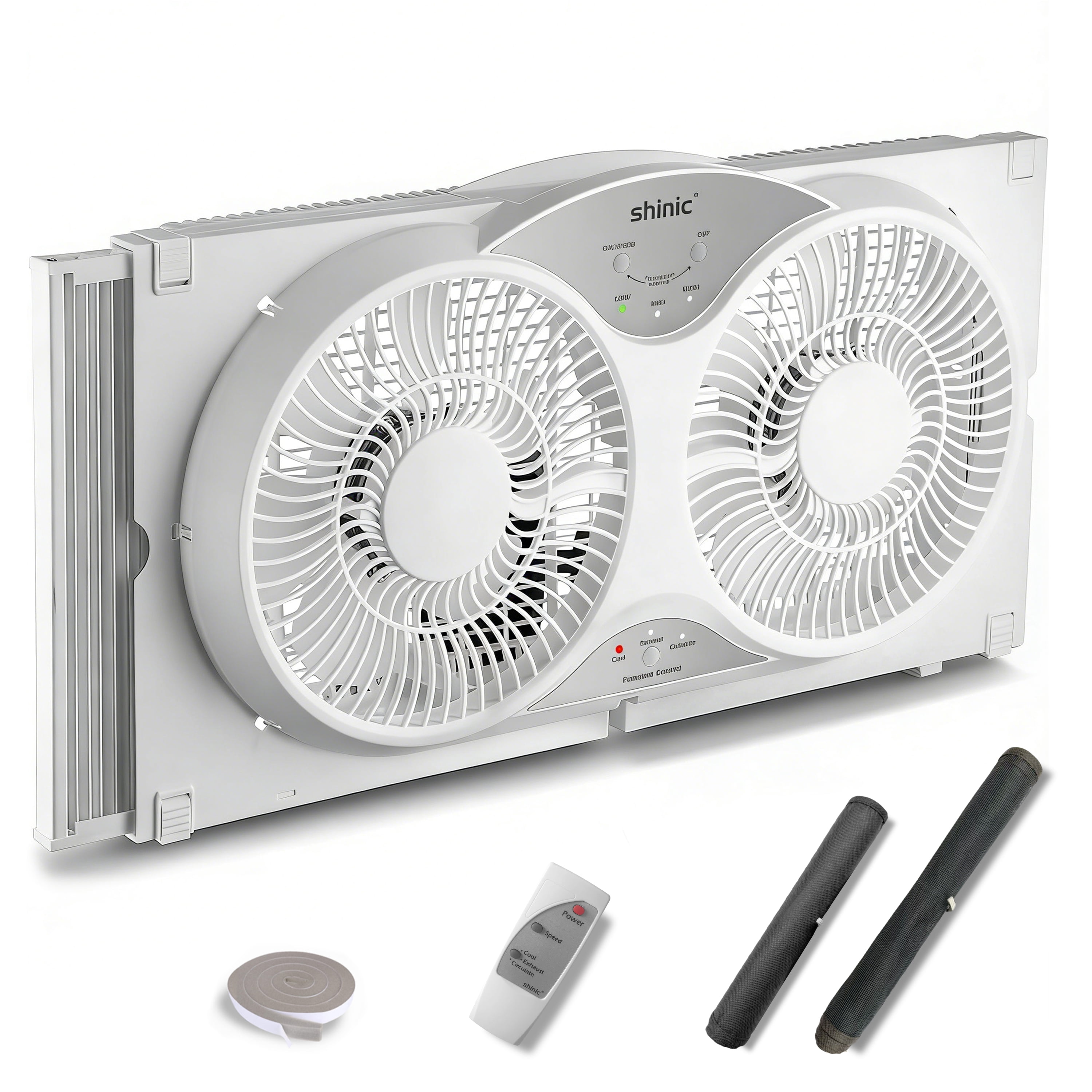 Shinic 9" Twin Window Fan with Remote Control, Reversible Airflow, 3 ...