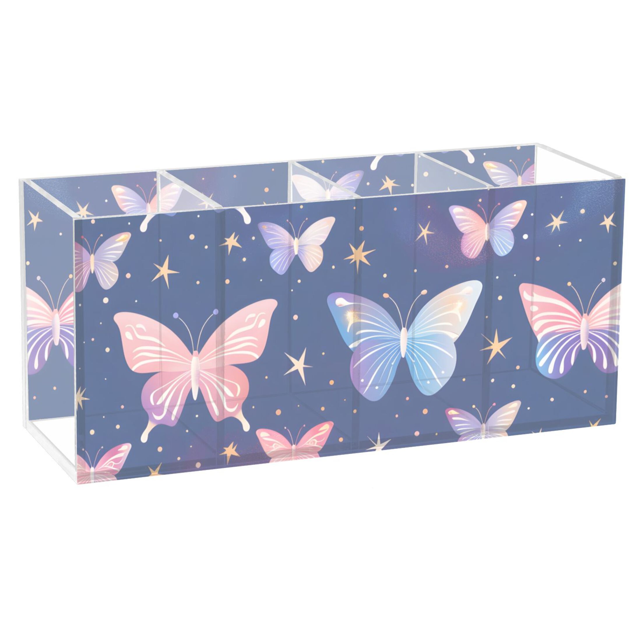 Shining Butterflies and Star Acrylic Pen Holder 4 Compartments Clear ...