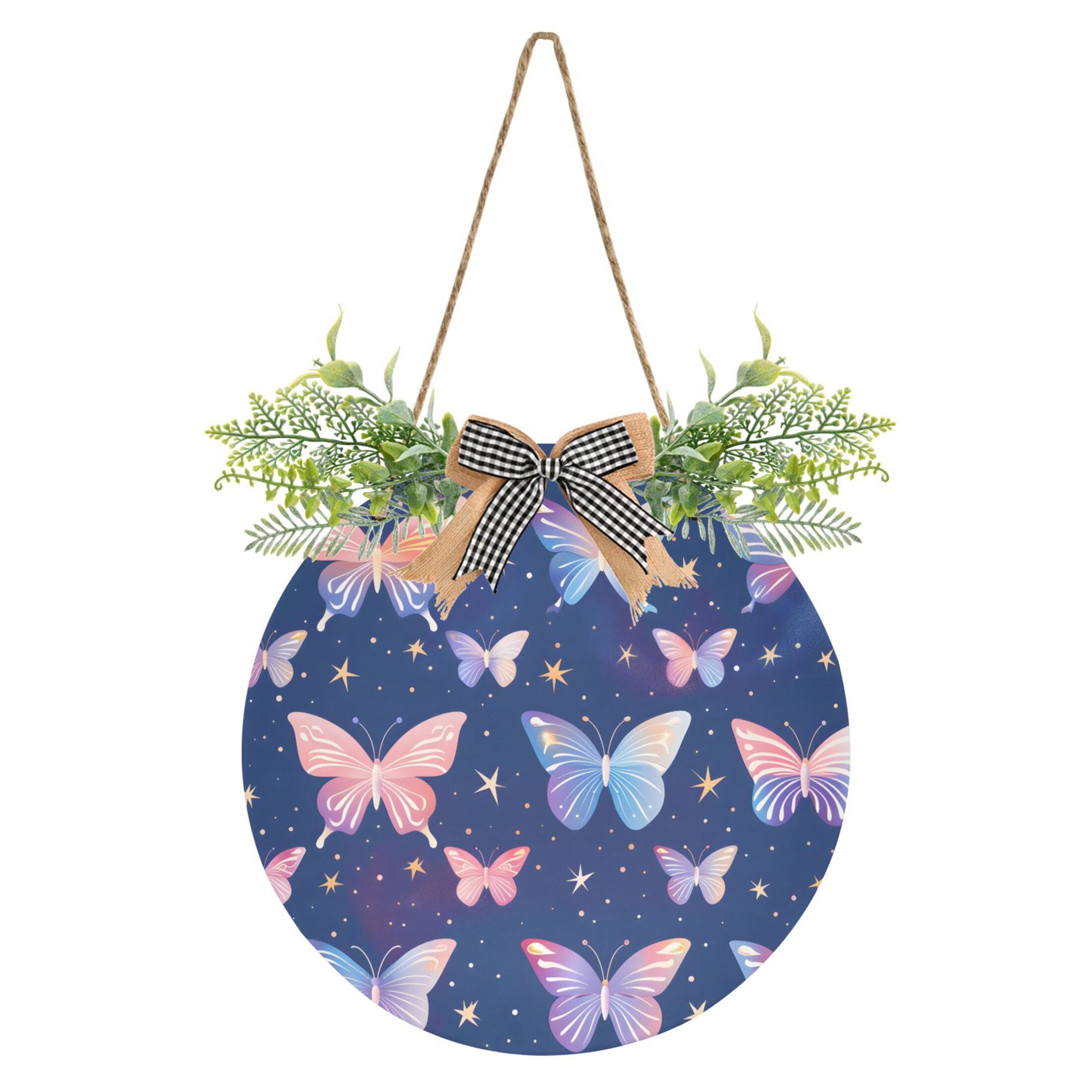 Shining Butterflies and Star Welcome Front Door Sign Round 12 inch ...