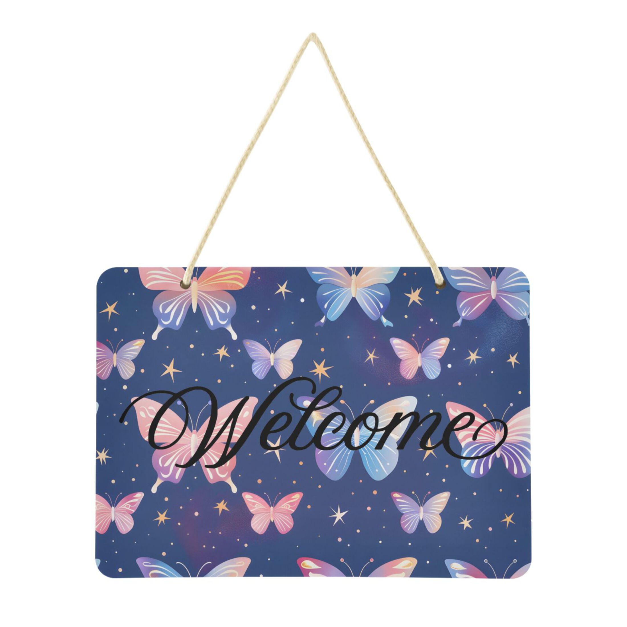 Shining Butterflies and Star Welcome Sign Front Door PVC 14x10 inch ...