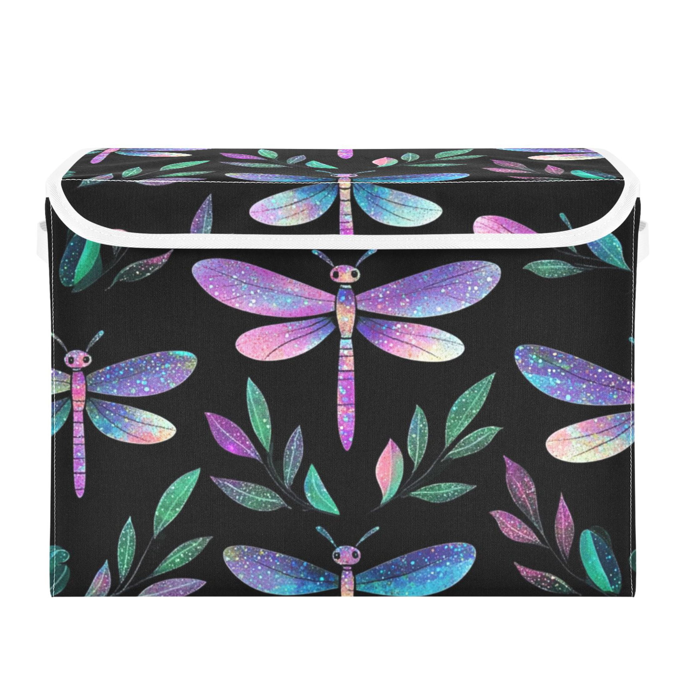 Shining Dragonflies Leaves Foldable Storage Bin with Lid and Handle ...
