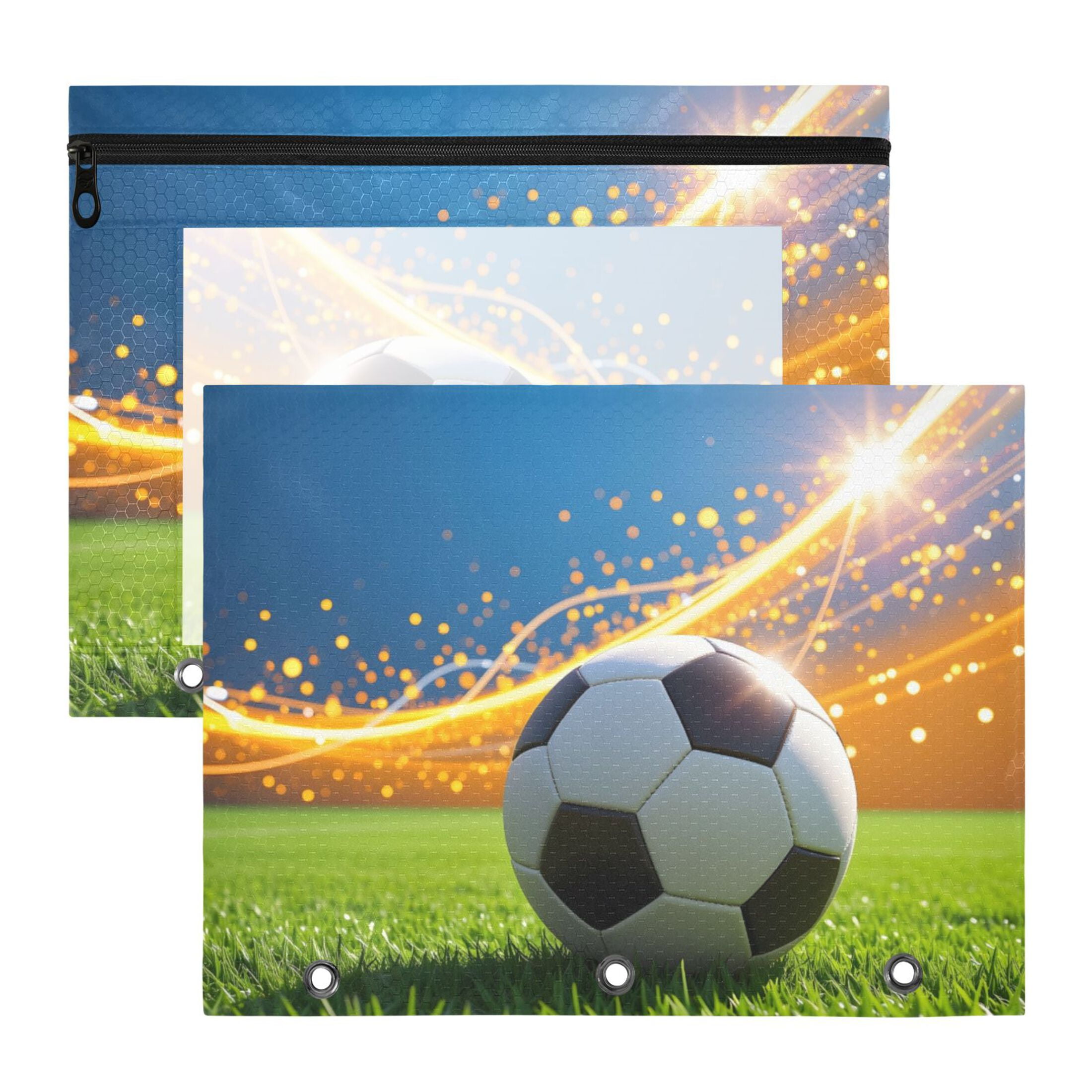 Shining Football on Grass 3-Ring Binder Pouches A4 Size Zipper Pocket ...