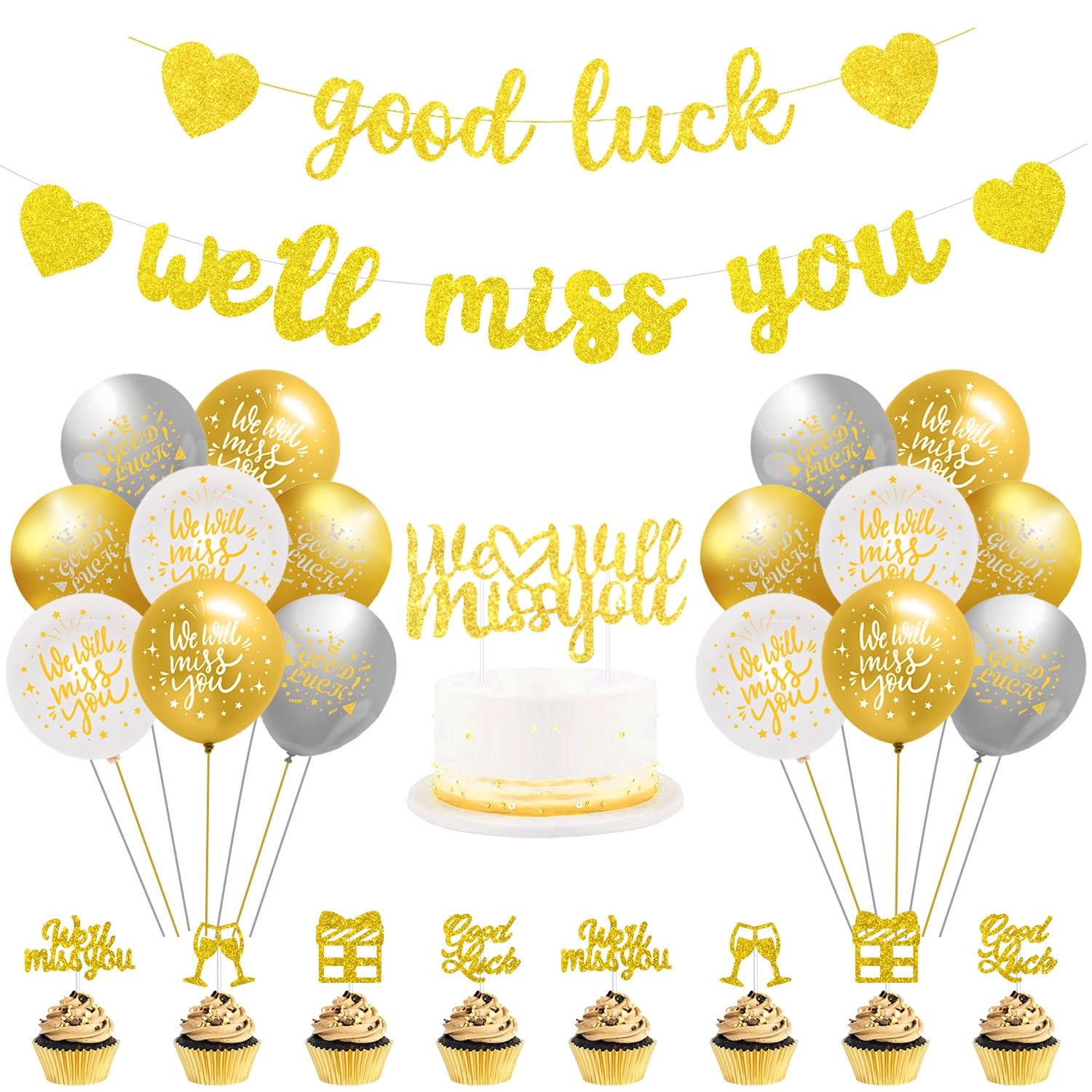 Shining Gold Good Luck Theme Farewell Party Decoration Glitter We'll ...