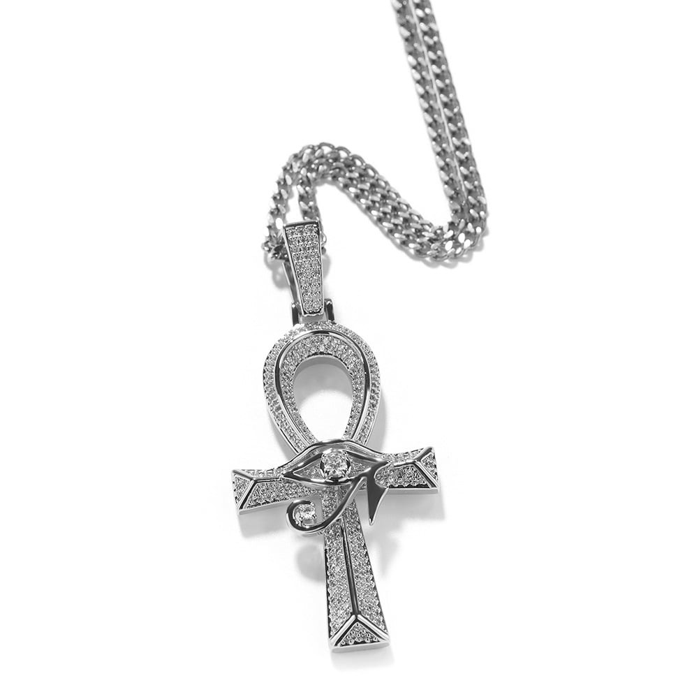 Shining Iced Out Ancient Egyptian God Eye of Horus Cross 14K Yellow ...