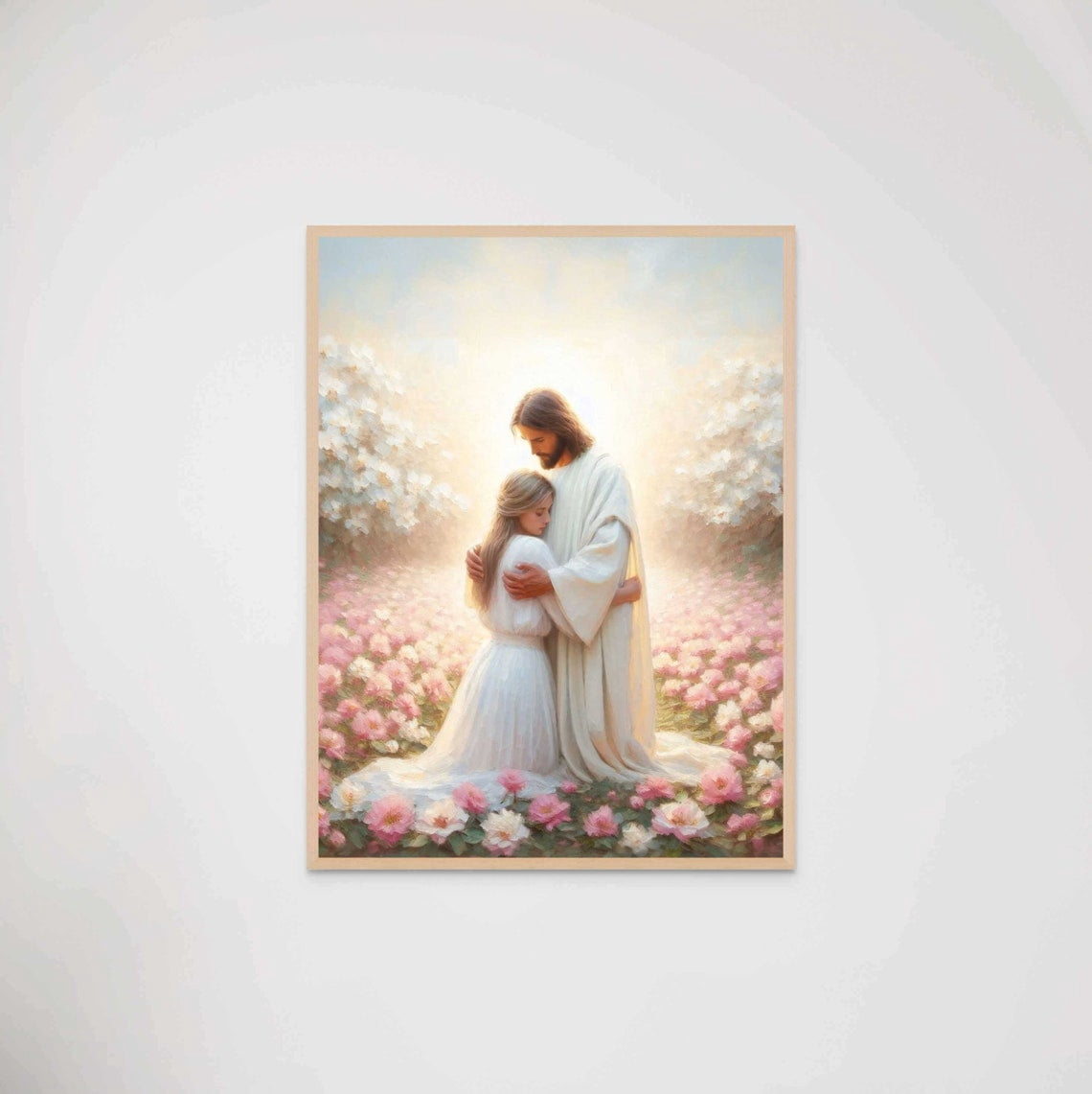 Shining Light Christian Art Jesus Hugging Girl Shepherd Bible Wall ...