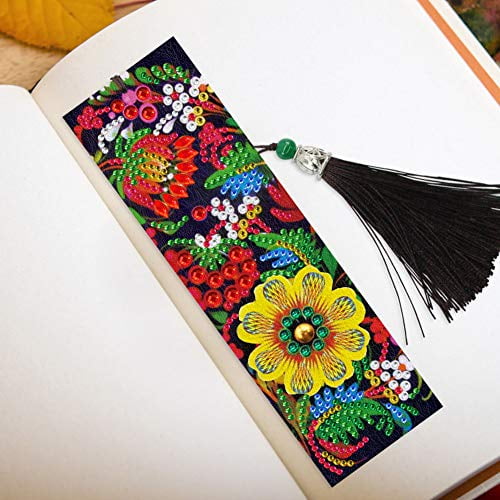 Shining Painting Bookmark, DIY Diamond Bookmark Leather Tassel Bookmark ...