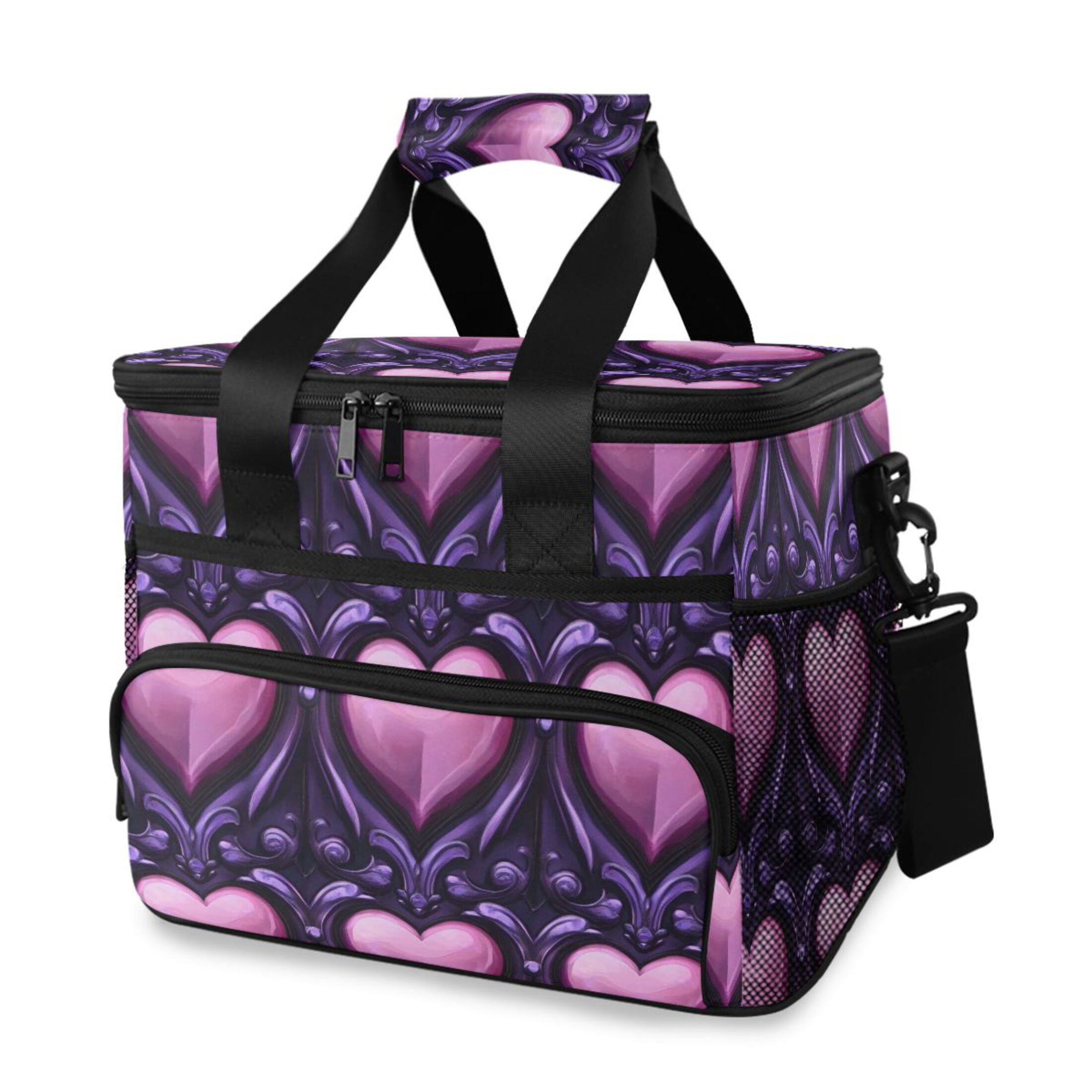 Shining Purple Heart Insulated Lunch Bag 15L Cooler Box for Women Men ...